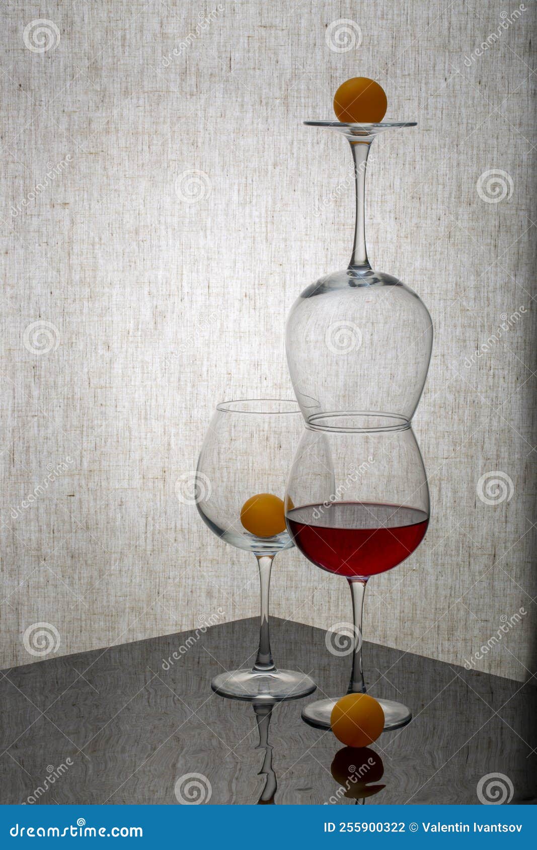 Still Life with Glasses on a Reflective Surface Stock Photo - Image of ...