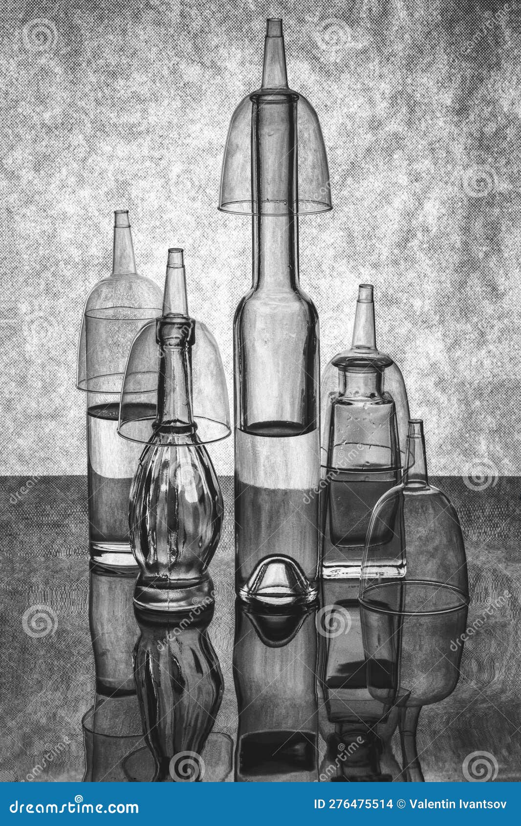 Still Life with Glassware on a Reflective Surface Stock Photo - Image ...