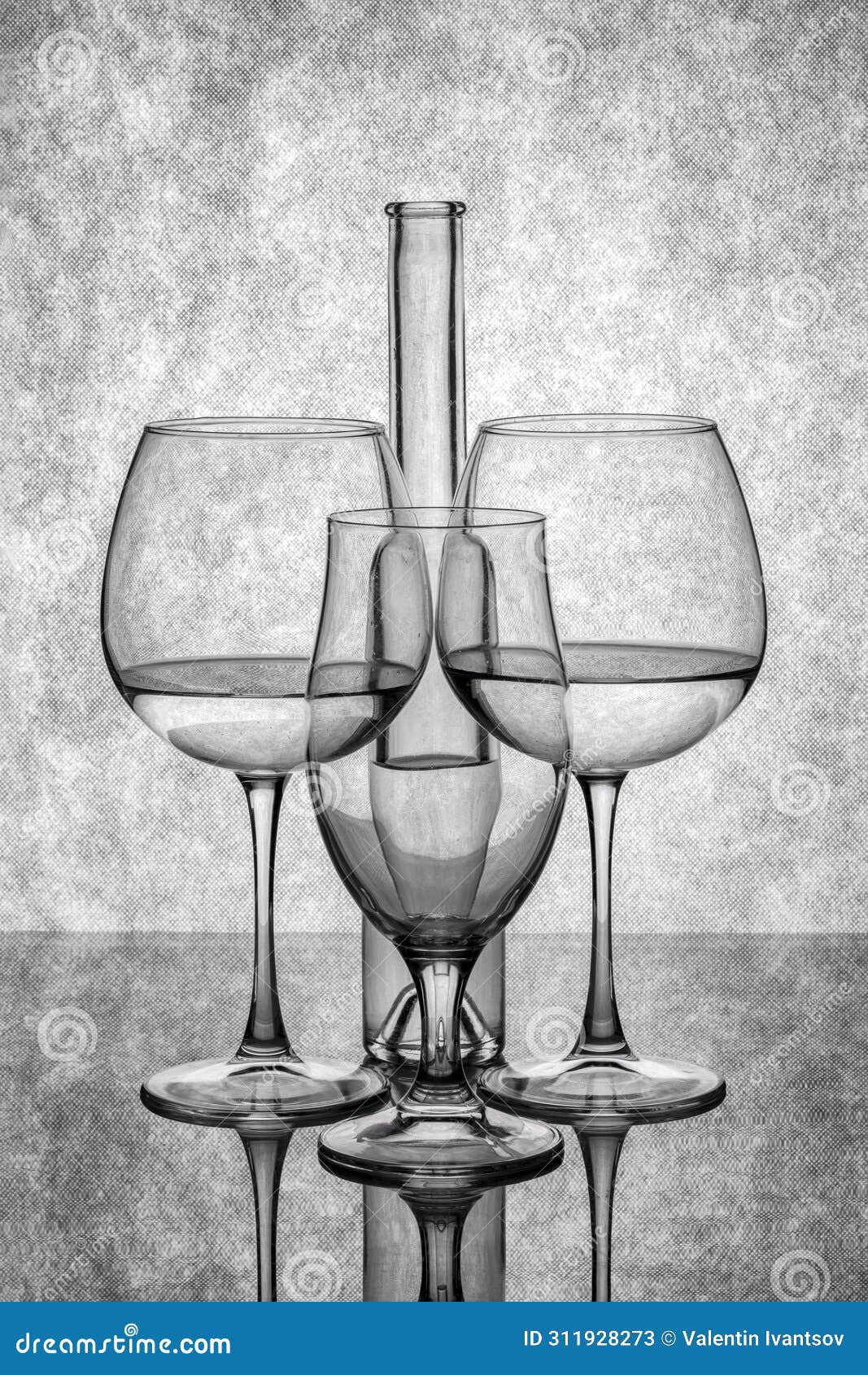 Still Life with Glassware on a Reflective Surface Stock Illustration ...