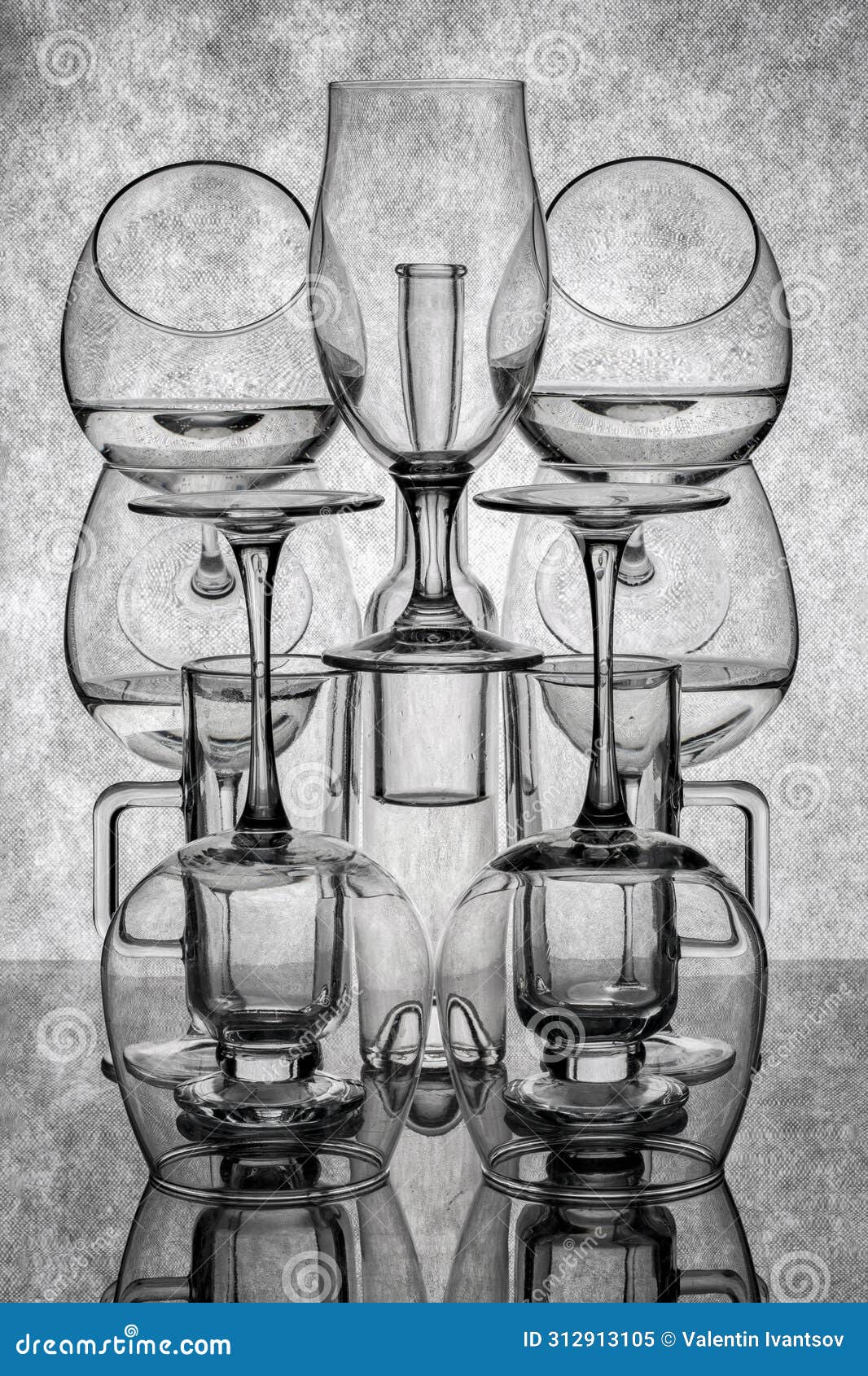 Still Life with Glassware on a Reflective Surface Stock Illustration ...