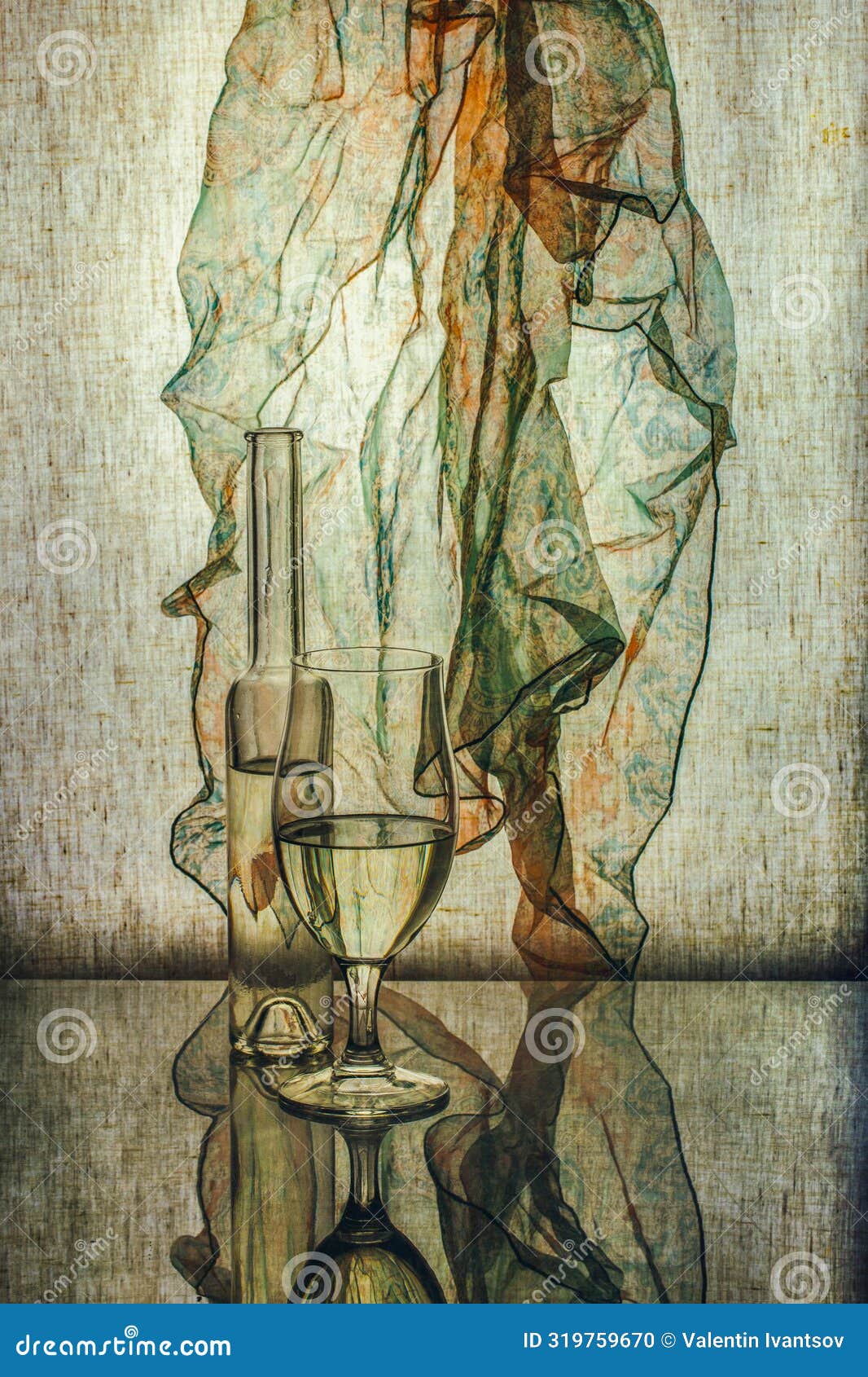 Still Life with Glassware and Transparent Cloth Stock Illustration ...