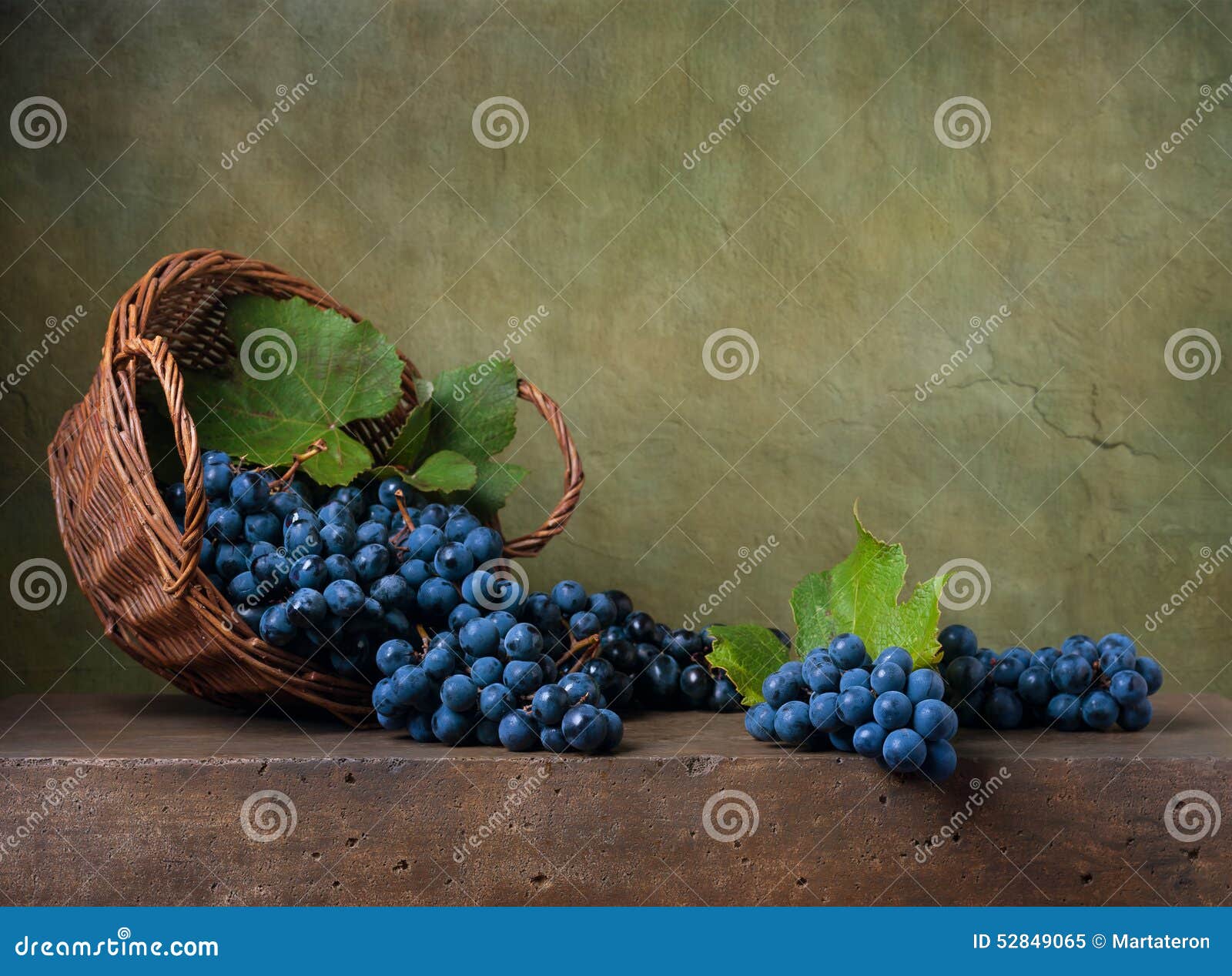 Still Life with Grapes in a Basket Stock Image - Image of vintage ...