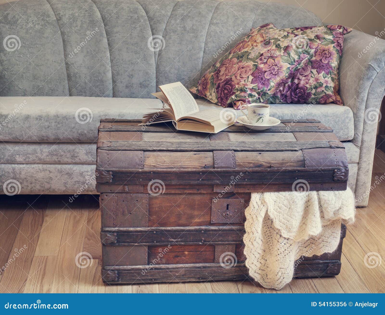 Still Life Interior Details, Book and Cup of Tea on Old Trunk Stock ...