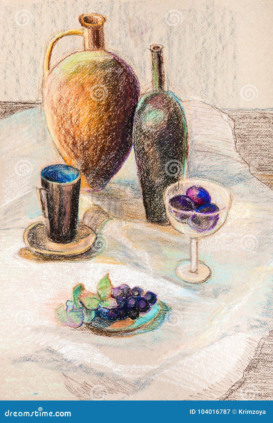 Still life with jug stock illustration. Illustration of pastel - 104016787