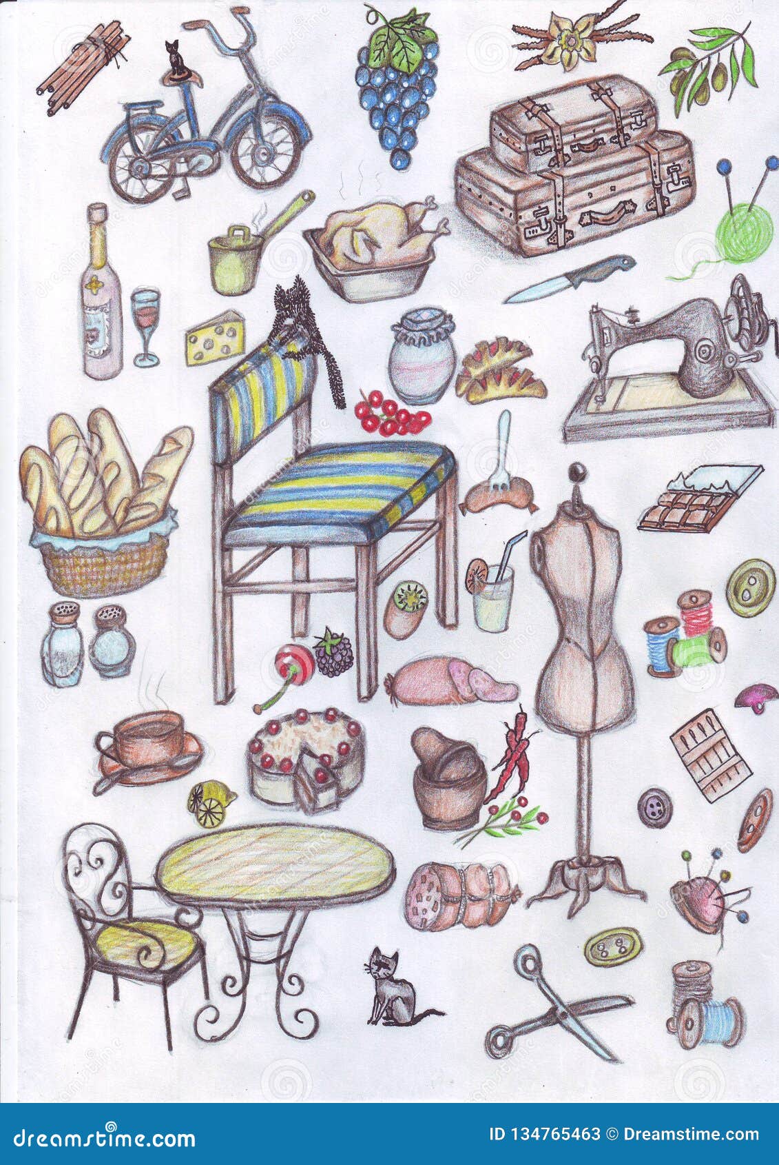 Still life a lot of things stock illustration. Illustration of still ...