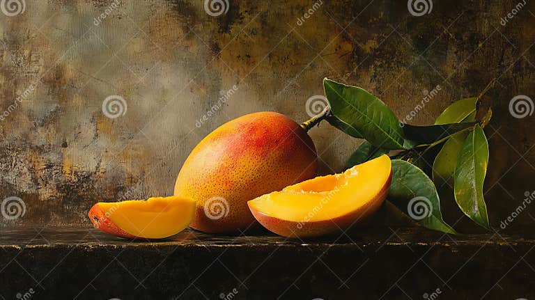 Still Life with Mango and Leaves a Study in Color and Form Stock ...