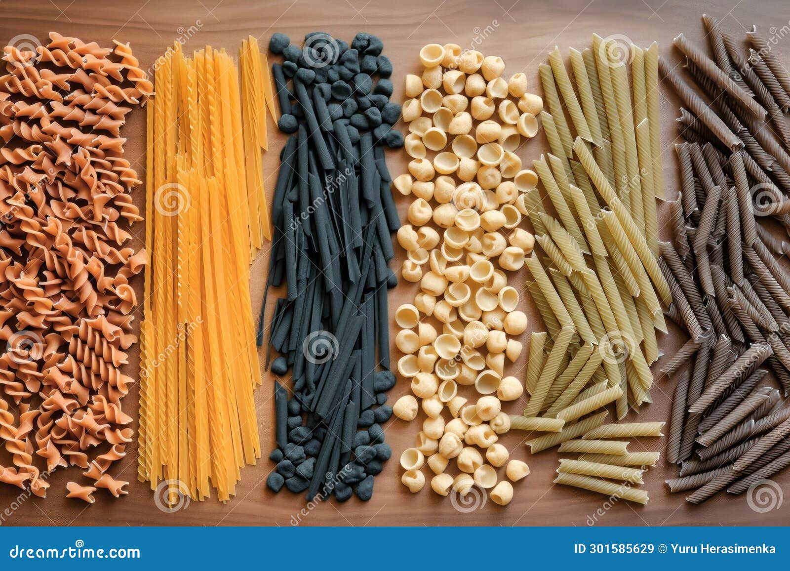 Still Life with Many Different Types of Pasta. Pasta Made from Durum ...