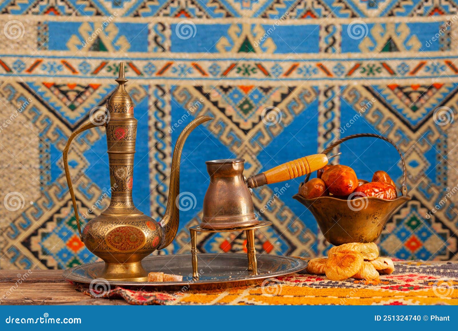 Middle Eastern Coffee Pot, Pitcher and Fruits Stock Photo - Image of ...