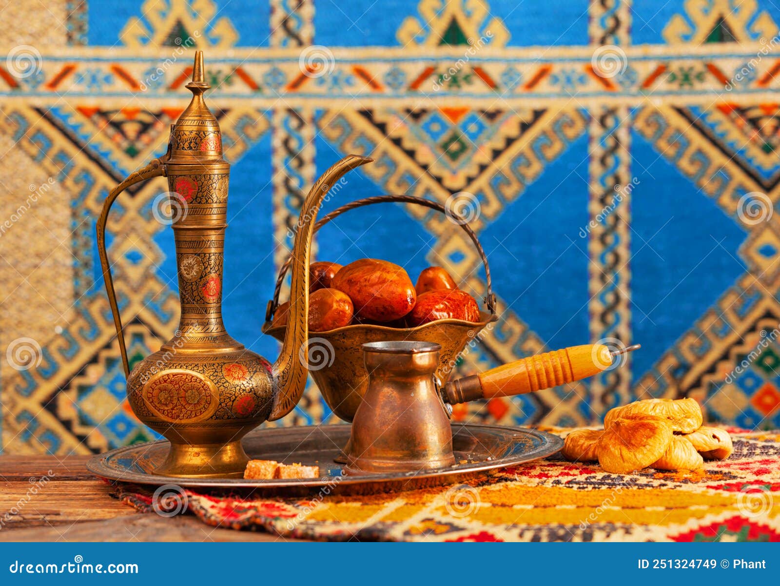 Middle Eastern Coffee Pot, Pitcher and Fruits Stock Image - Image of ...