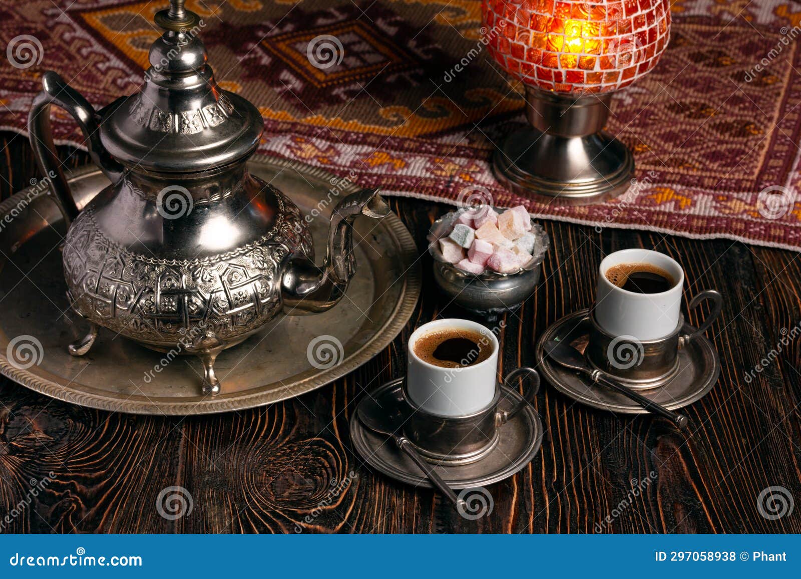 Still Life with a Middle Eastern Coffee Set on Wooden Table Stock Photo ...