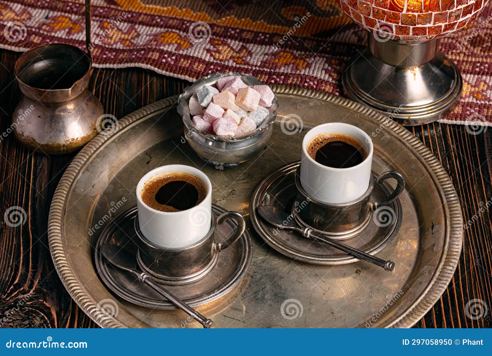 Still Life with a Middle Eastern Coffee Set on Wooden Table Stock Photo ...