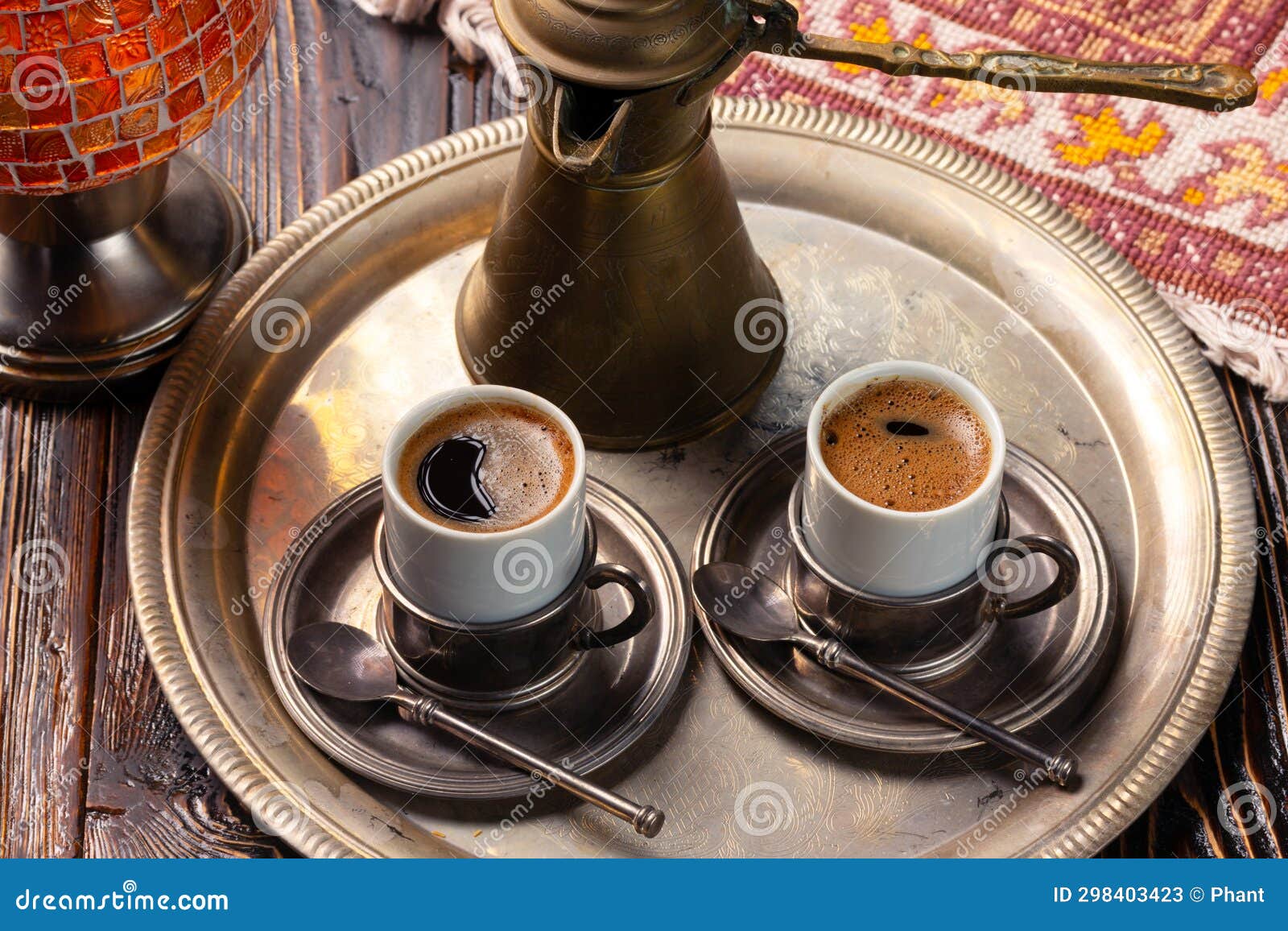 Still Life with a Middle Eastern Coffee Set, on Wooden Table Stock ...