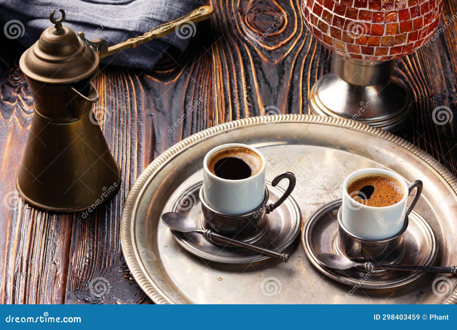 Still Life with a Middle Eastern Coffee Set, on Wooden Table Stock ...