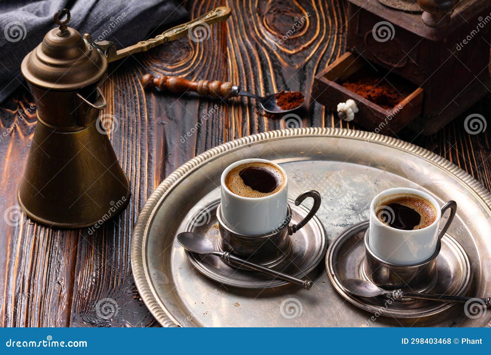 Still Life with a Middle Eastern Coffee Set, on Wooden Table Stock ...