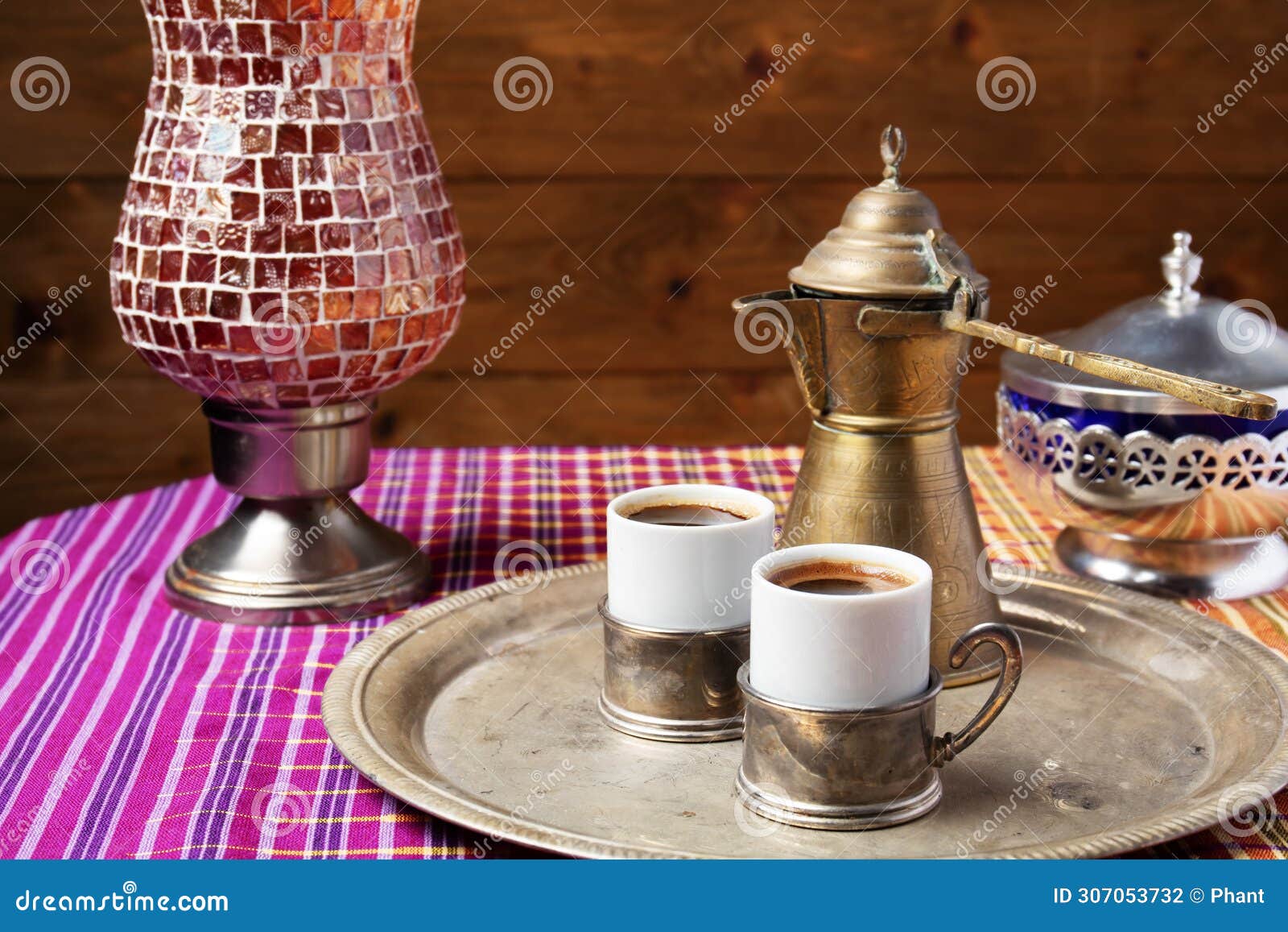Still Life with a Middle Eastern Coffee Set, on Wooden Table Stock ...