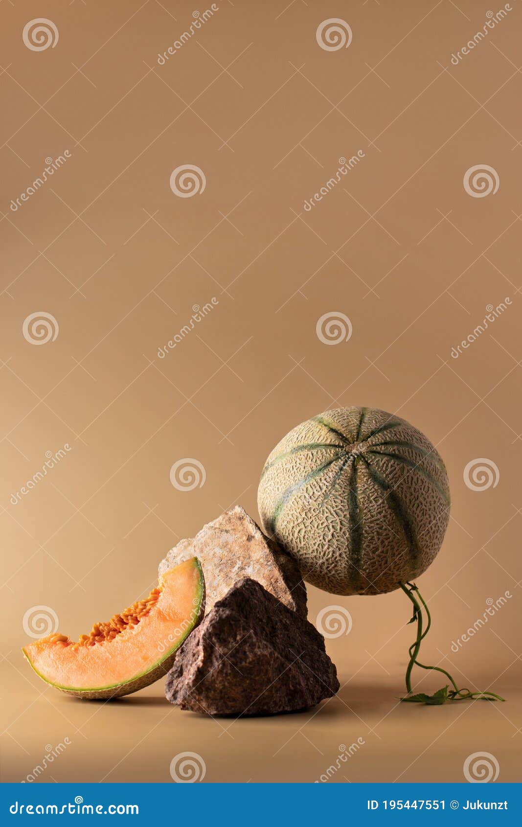 Still Life with Nature Objects. Melon and Stones on Beige Background ...