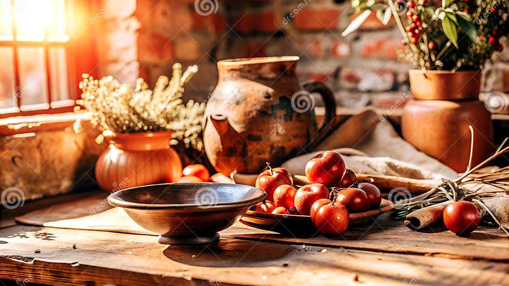 A Symphony of Texture and Light: a Still Life of Rustic Objects Bathed ...