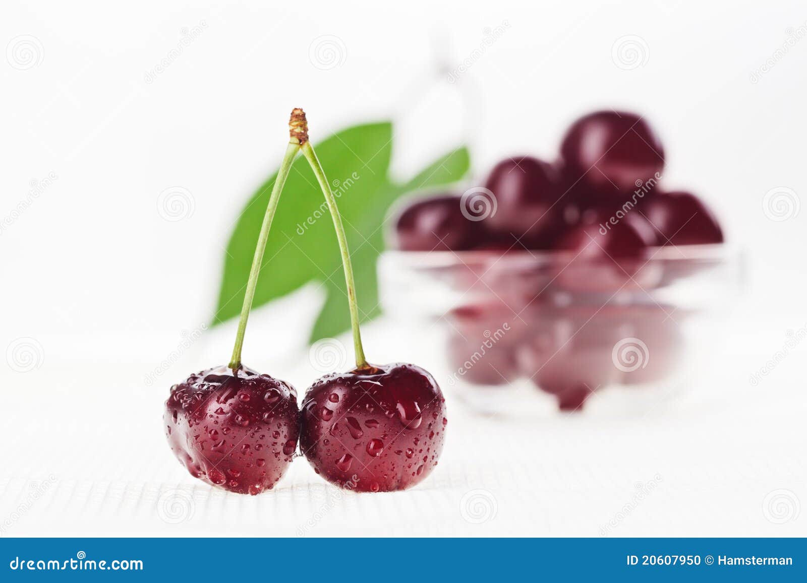 Still Life with Pair of Red Cherry and Glass Bowl Stock Photo - Image ...