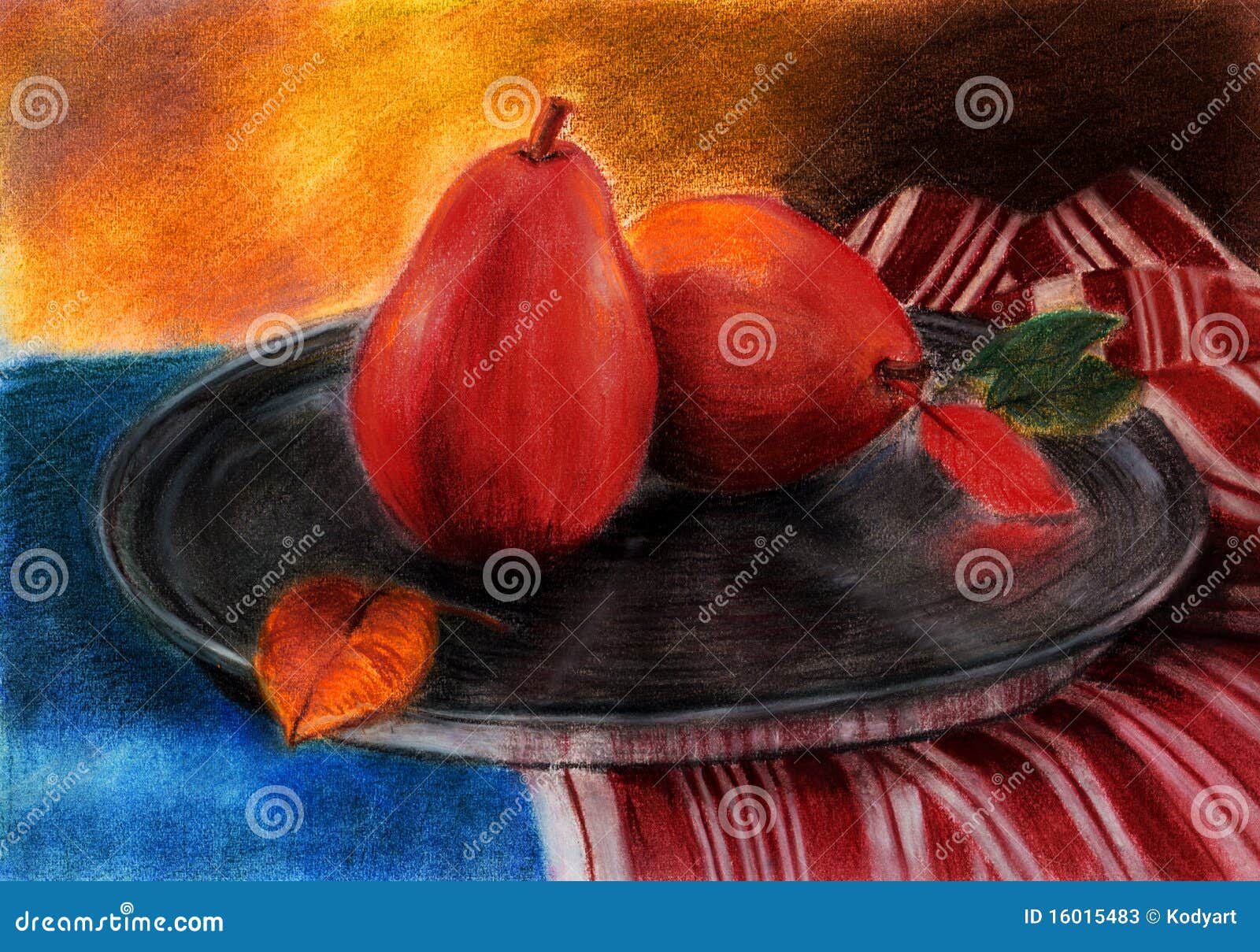Still Life Drawing Of Fruits In Colour