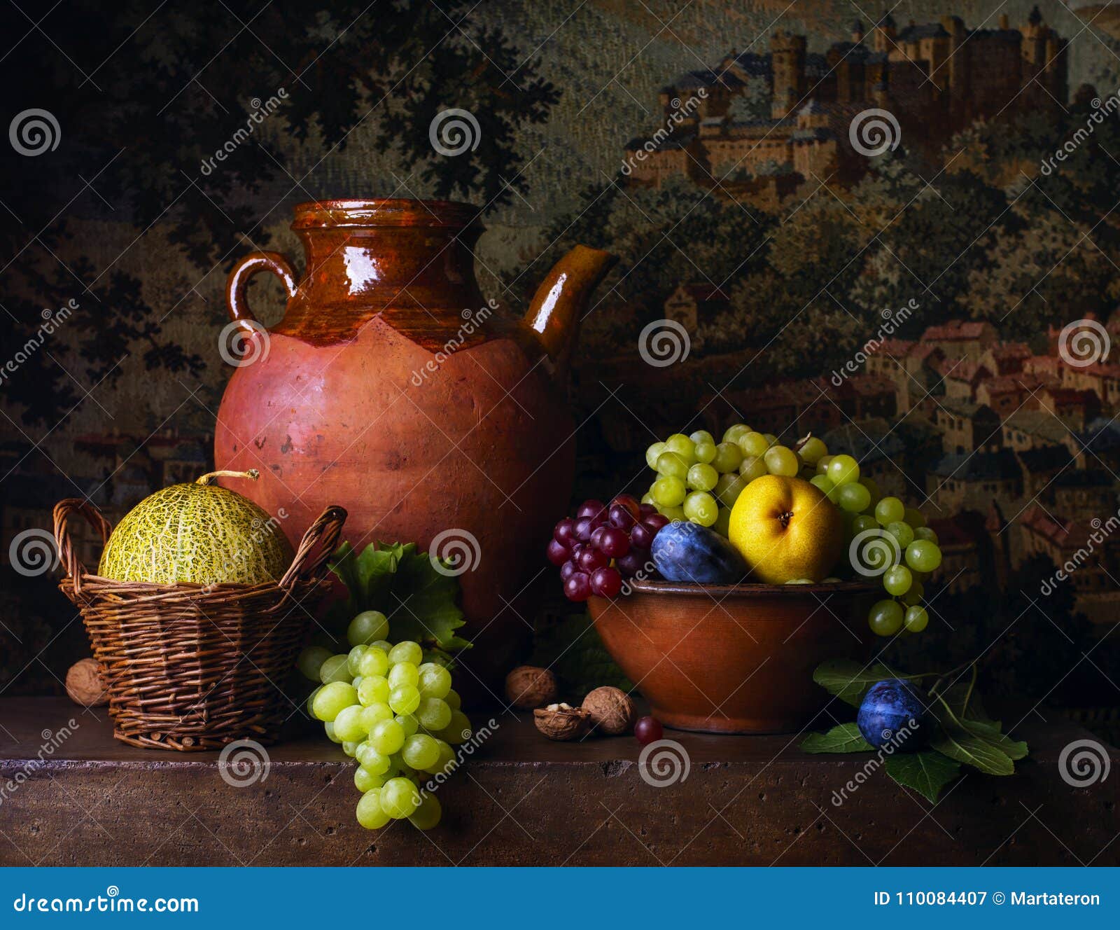 Still Life with Pears and Grapes Stock Image - Image of painting ...