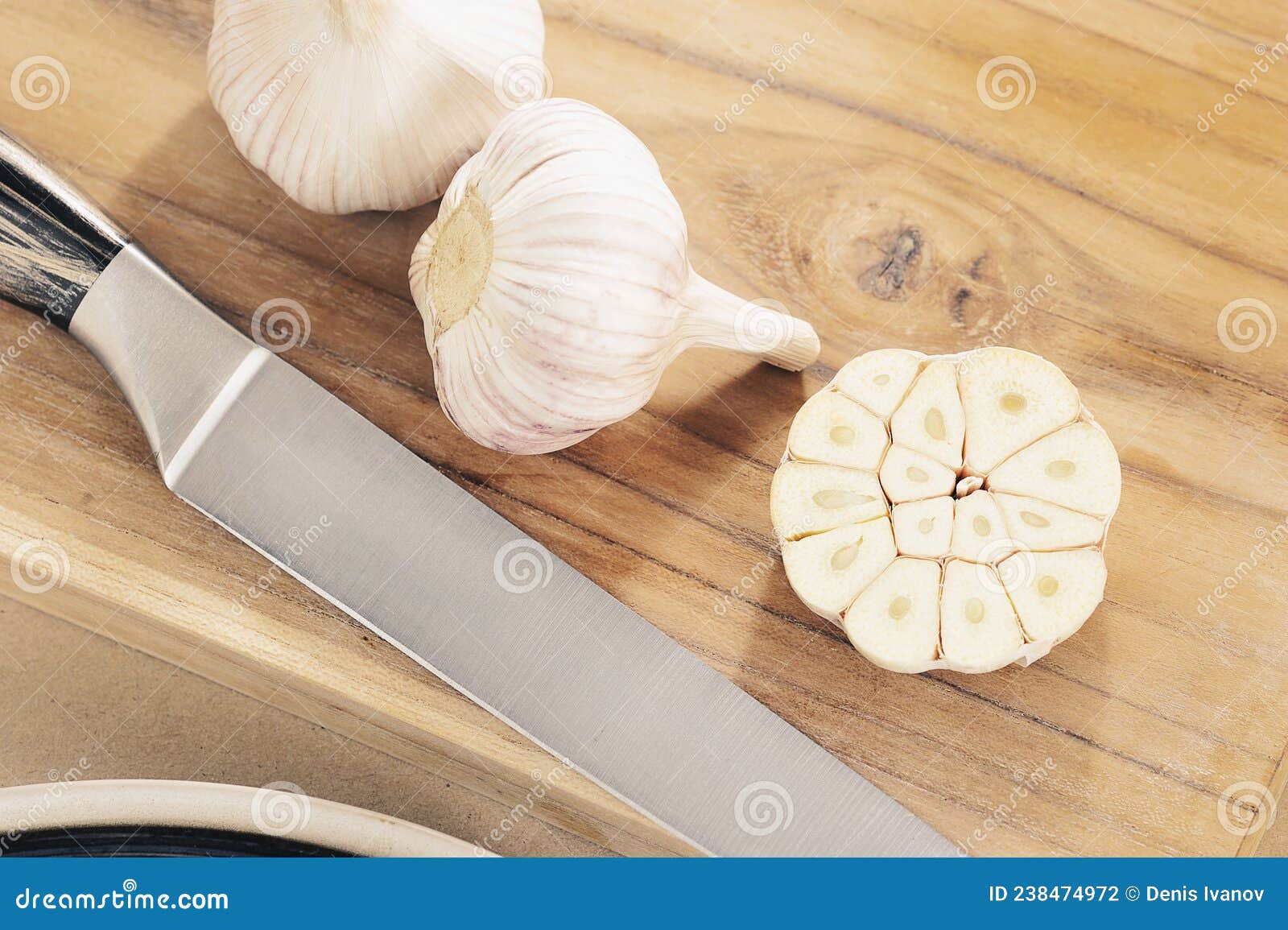 Still Life Photo with Garlic - Whole Garlic and Cut in Half Stock Photo ...