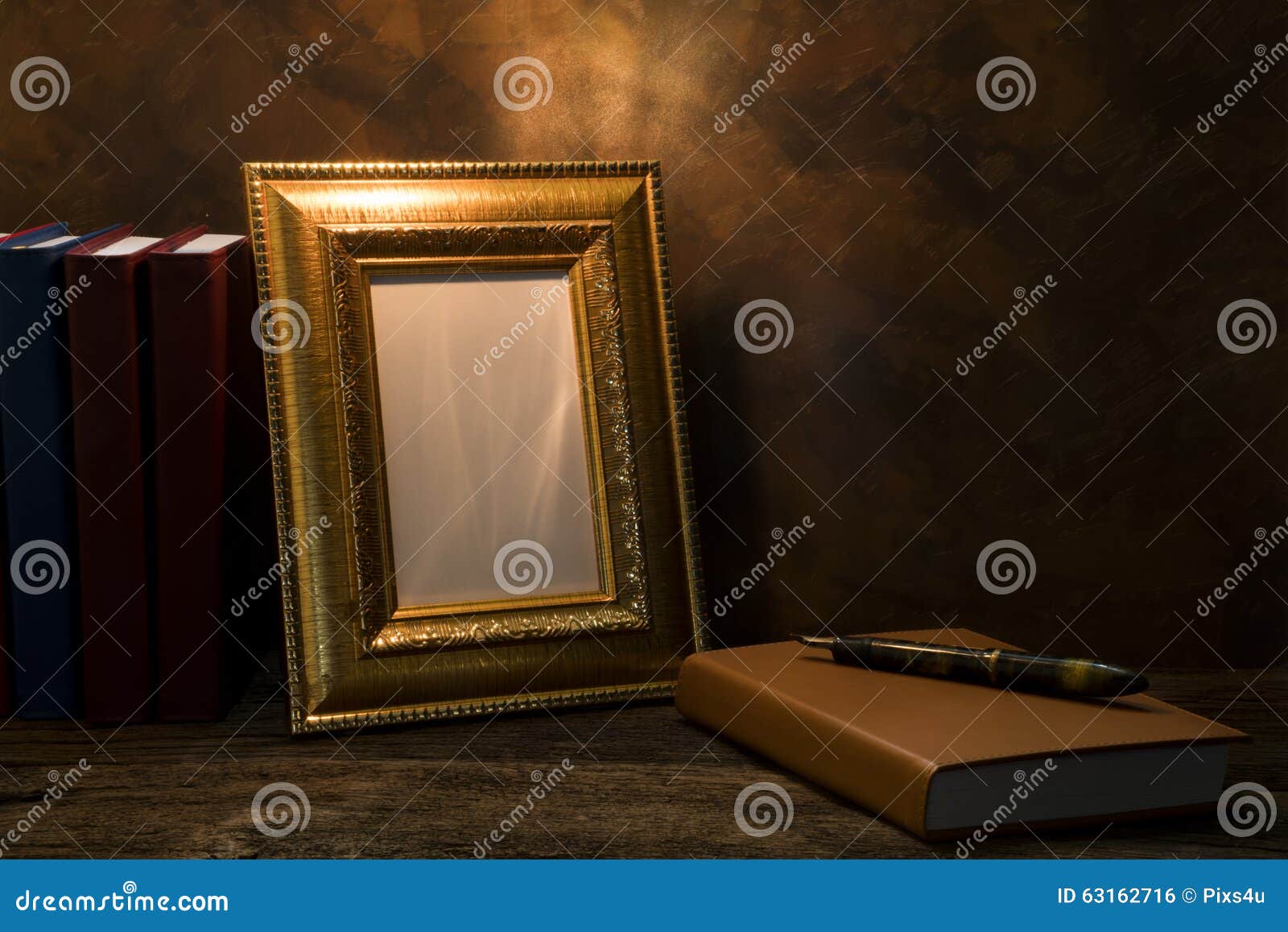 Still Life of Picture Frame on Table with Diary Book Stock Photo ...