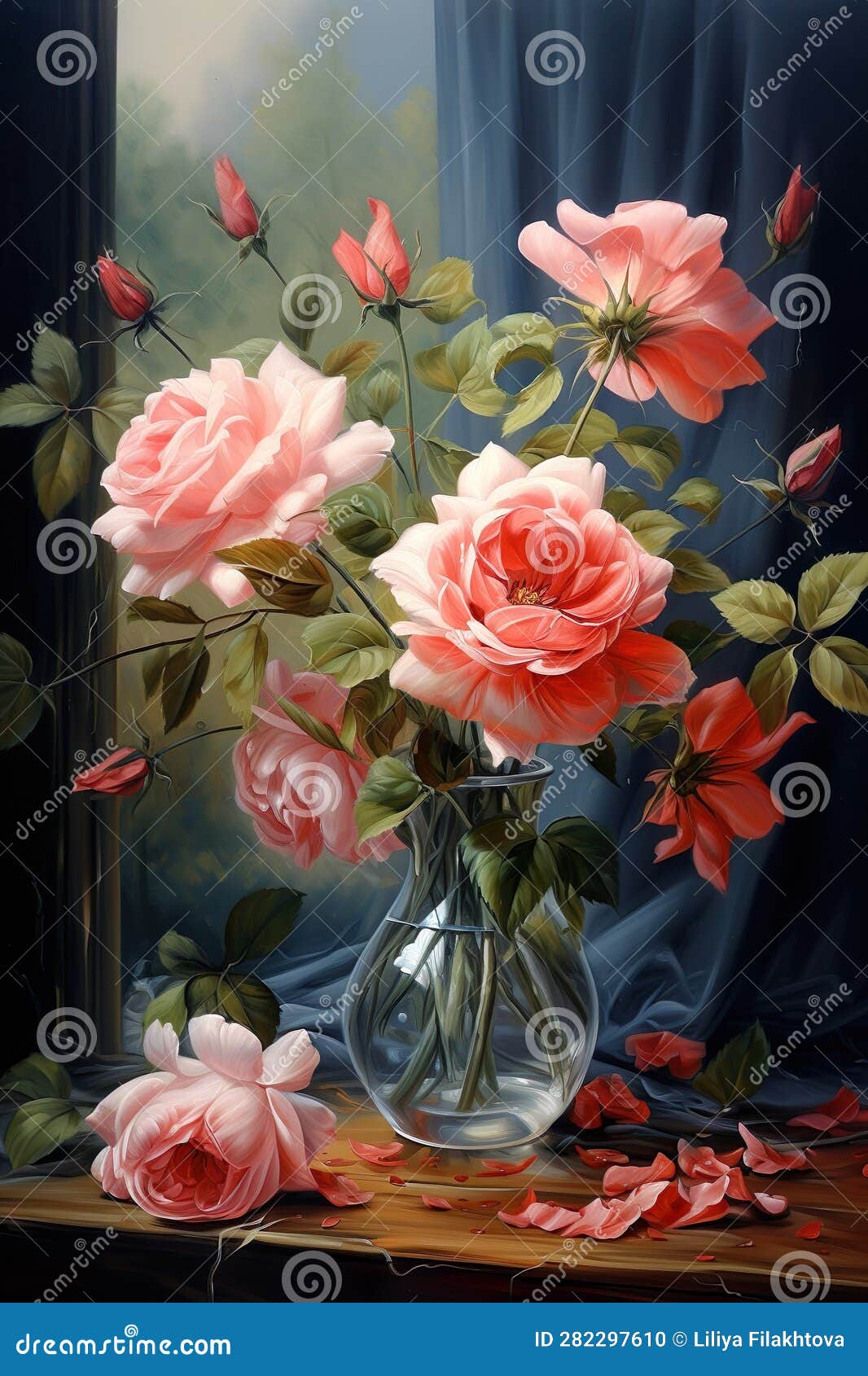 Still Life with Pink Roses. AI Generative Stock Illustration ...