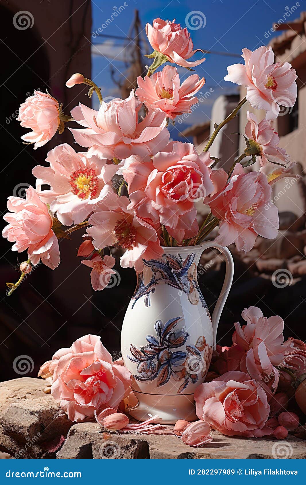 Still Life with Pink Roses. Illustration Generative AI Stock ...