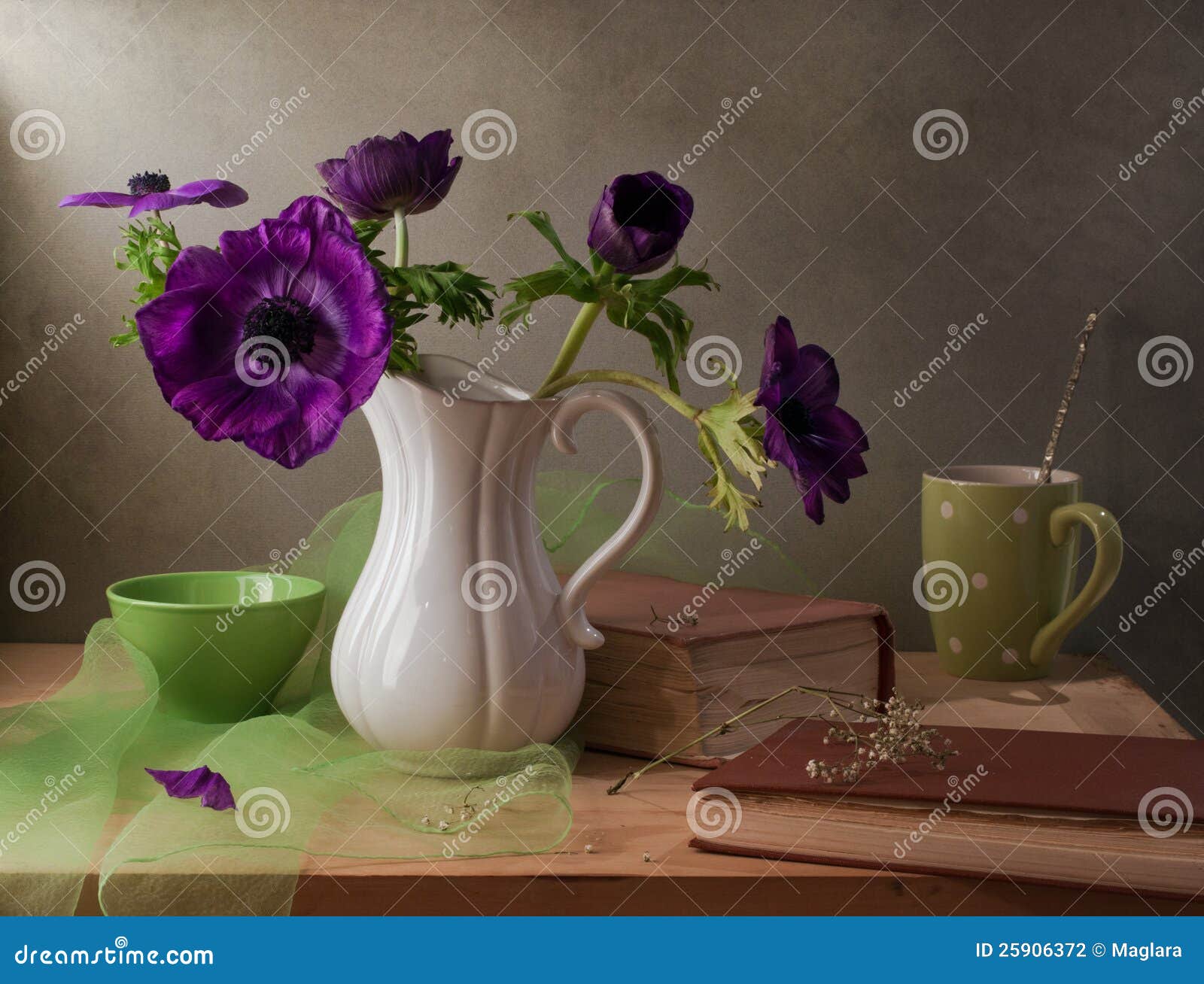 Still Life with Purple Anemone Flowers Stock Photo - Image of flowers ...