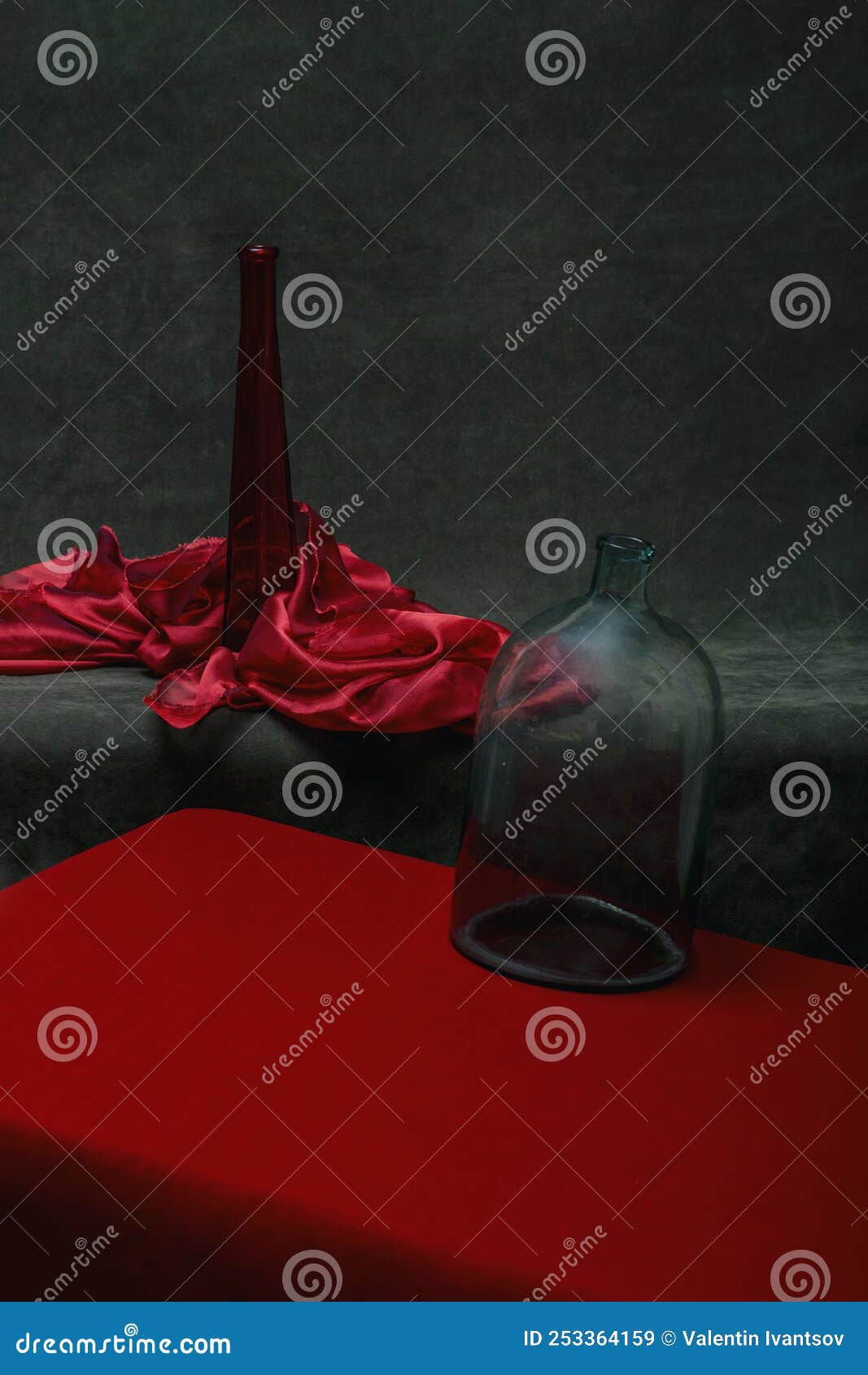 Still Life with a Red Bottle and a Glass Jar Stock Image - Image of ...