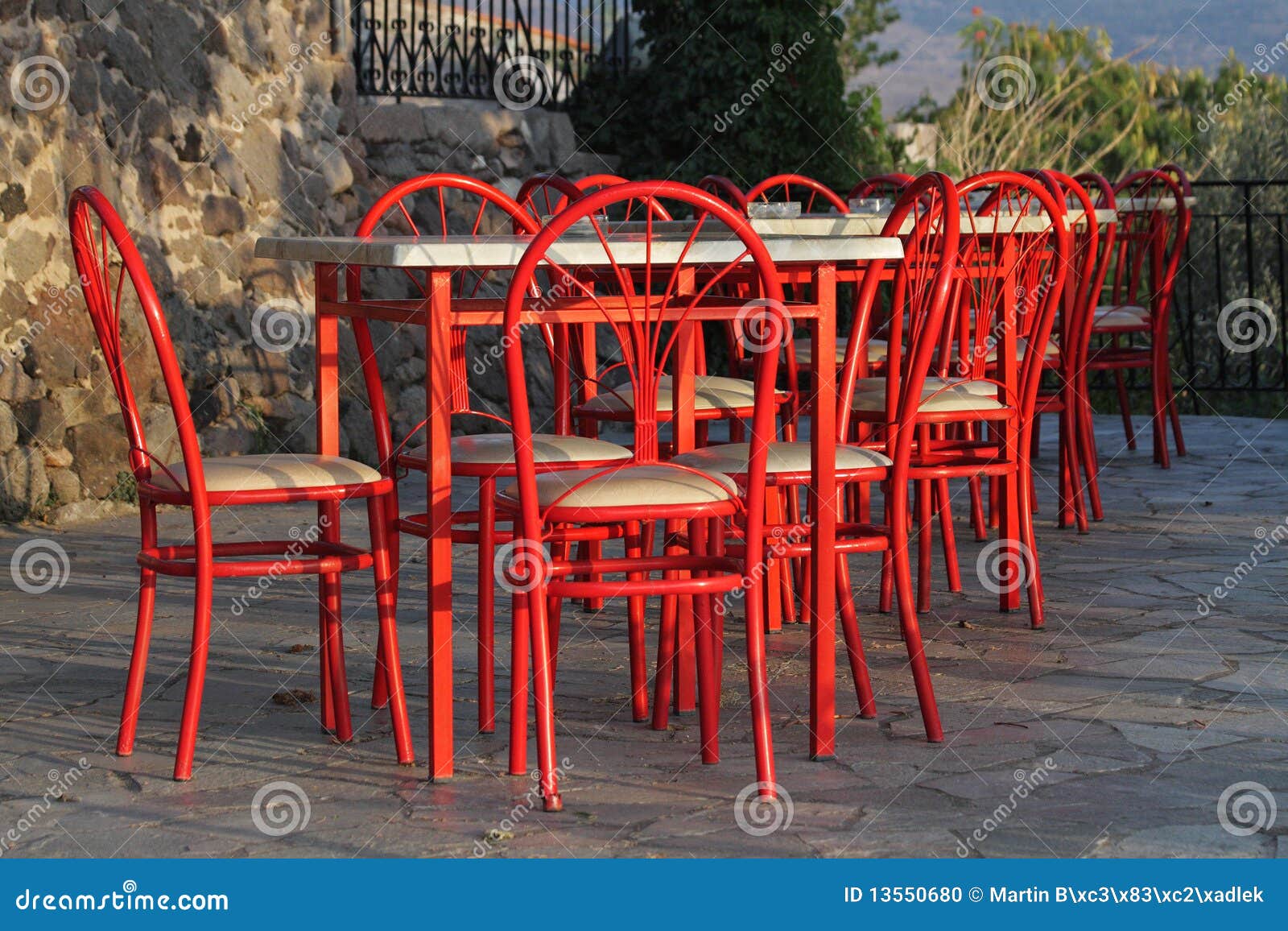 Still Life with Red Chairs and Tables Stock Photo - Image of restaurant ...