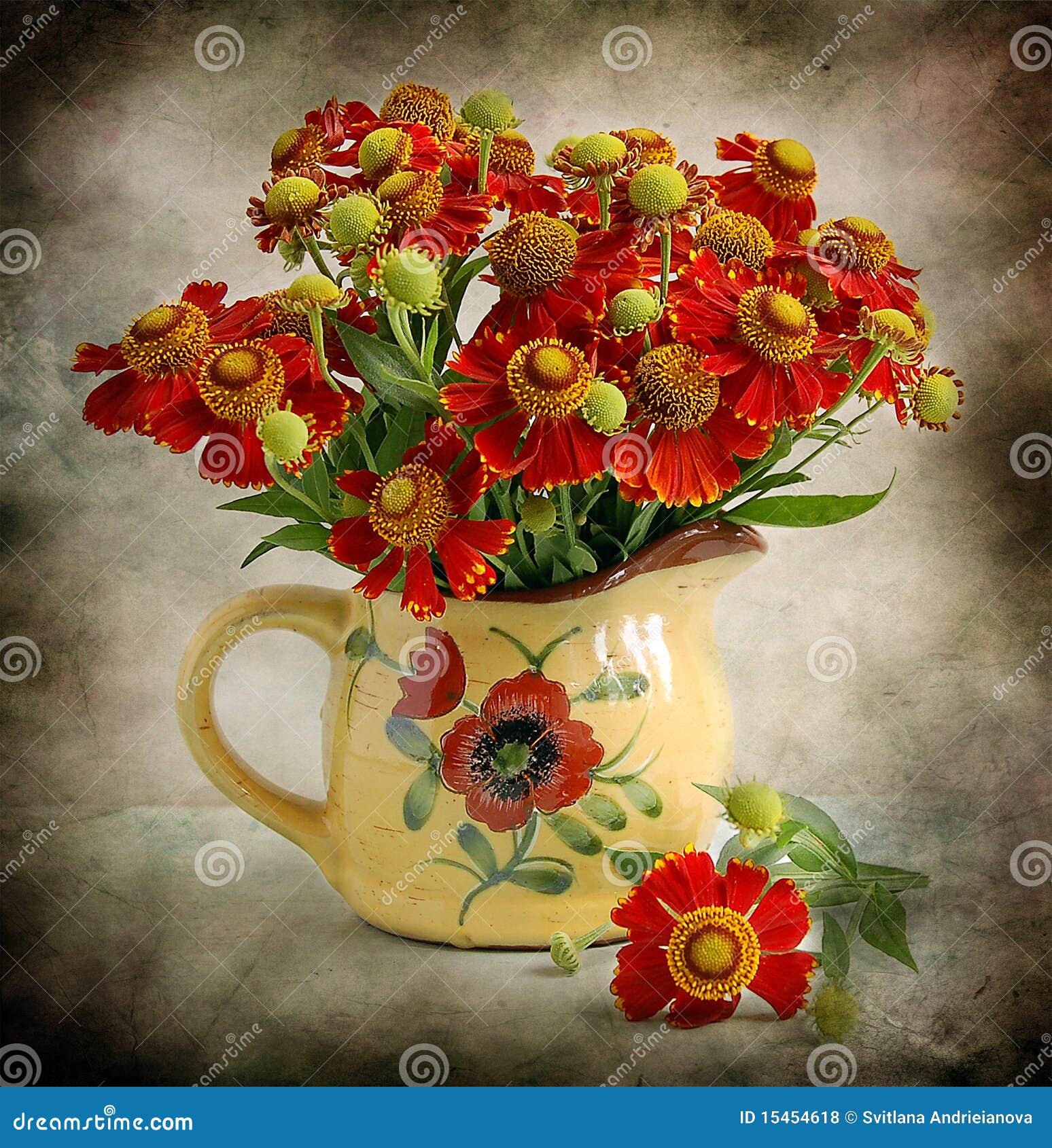 Still Life with Red Flowers Stock Photo - Image of flower, milkman ...