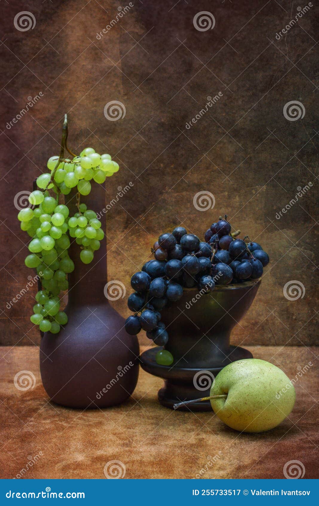 Still Life with Ripe Pear and Grapes Stock Image - Image of color, pear ...