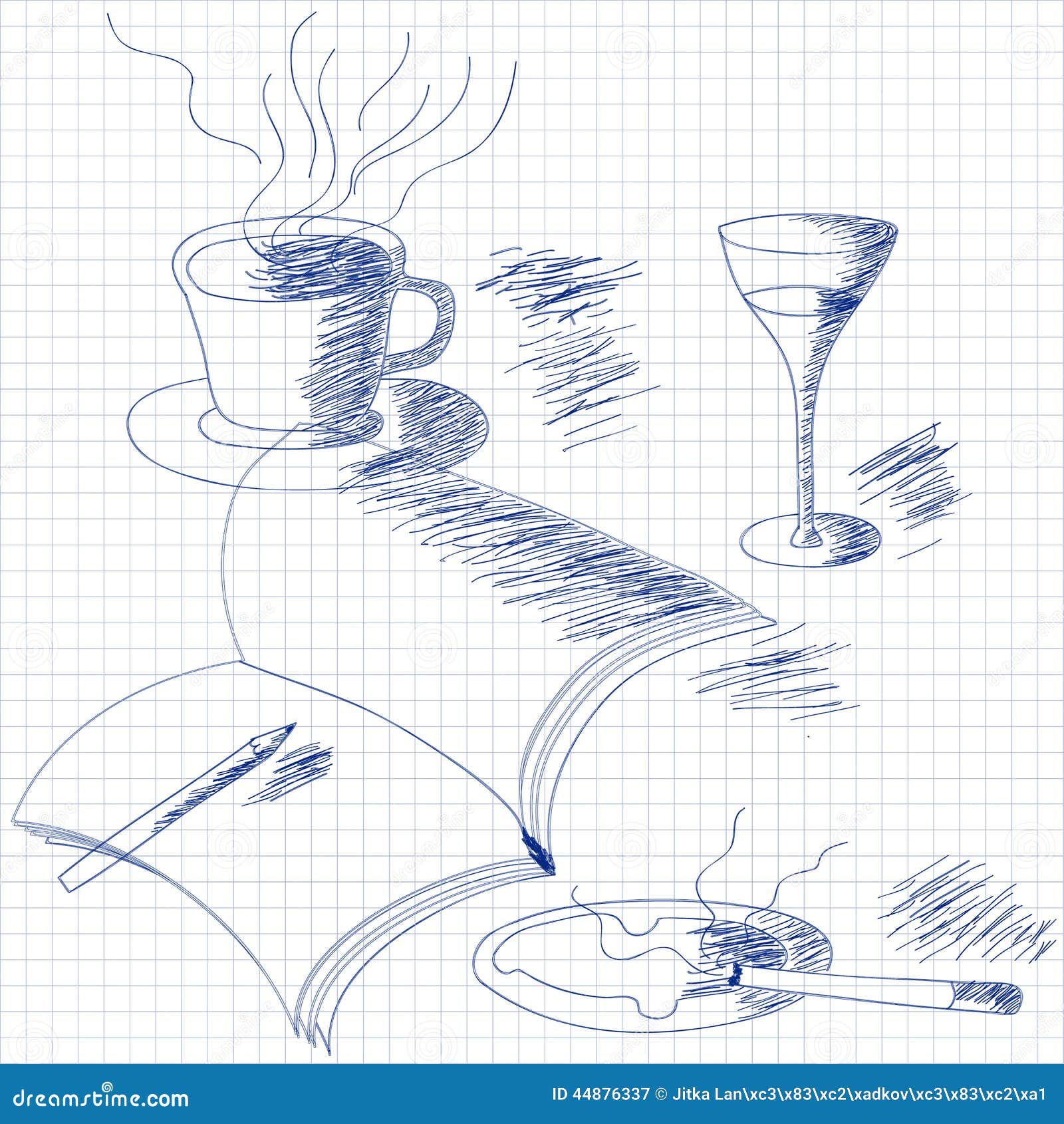 Still life sketch stock illustration. Illustration of coffee - 44876337