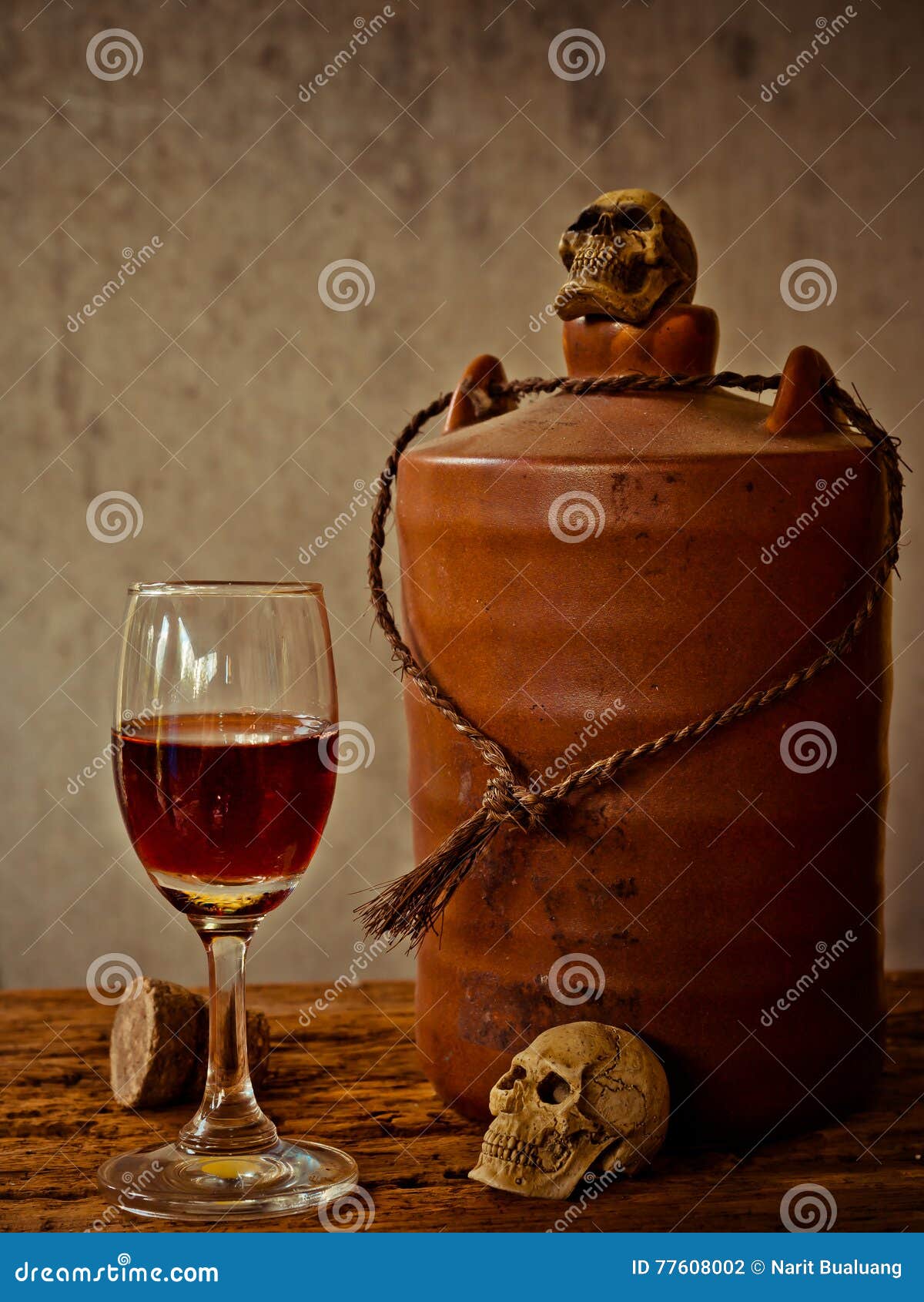 Still Life of Skull and Alcohol Stock Photo - Image of concept ...