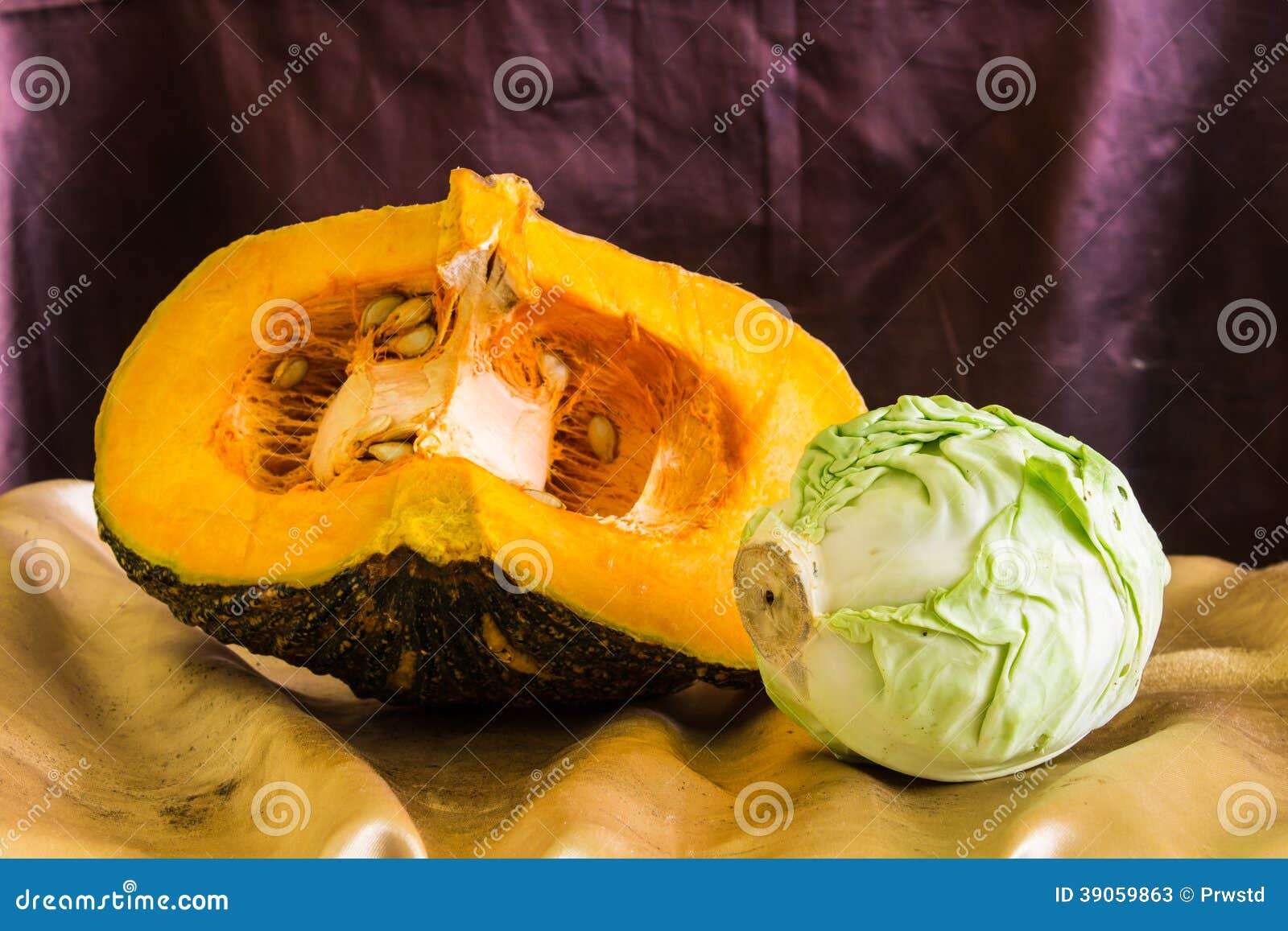 Still Life Split Pumpkin and Cabbage Stock Image - Image of lettuce ...