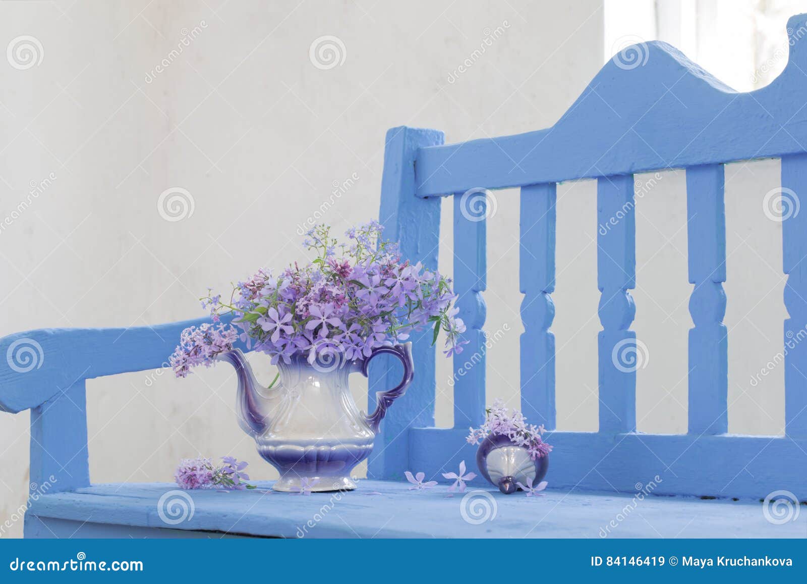 Still Life with Spring Flowers on Bench Stock Image - Image of ...