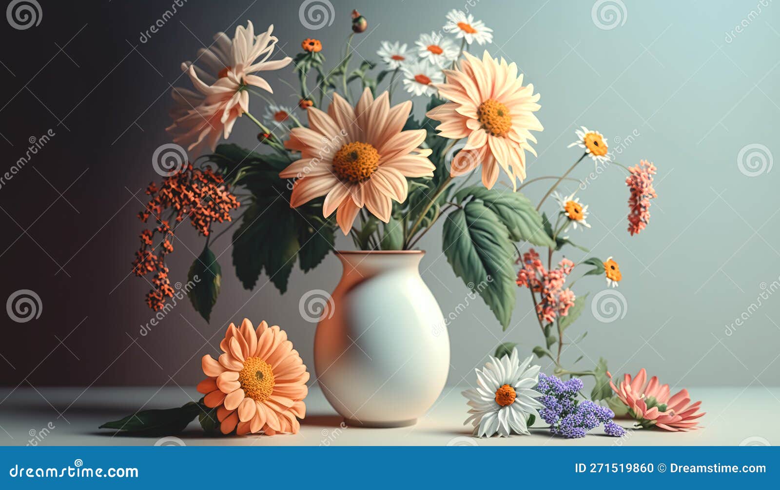 Still Life with Spring Flowers in a Vase, Generative AI. Stock Illustration - Illustration of ...