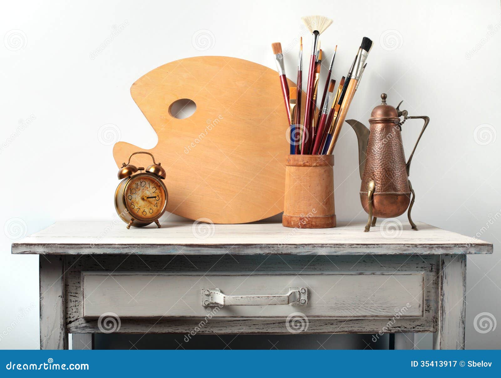 Still-life in Studio of the Artist Stock Image - Image of inside, clock ...