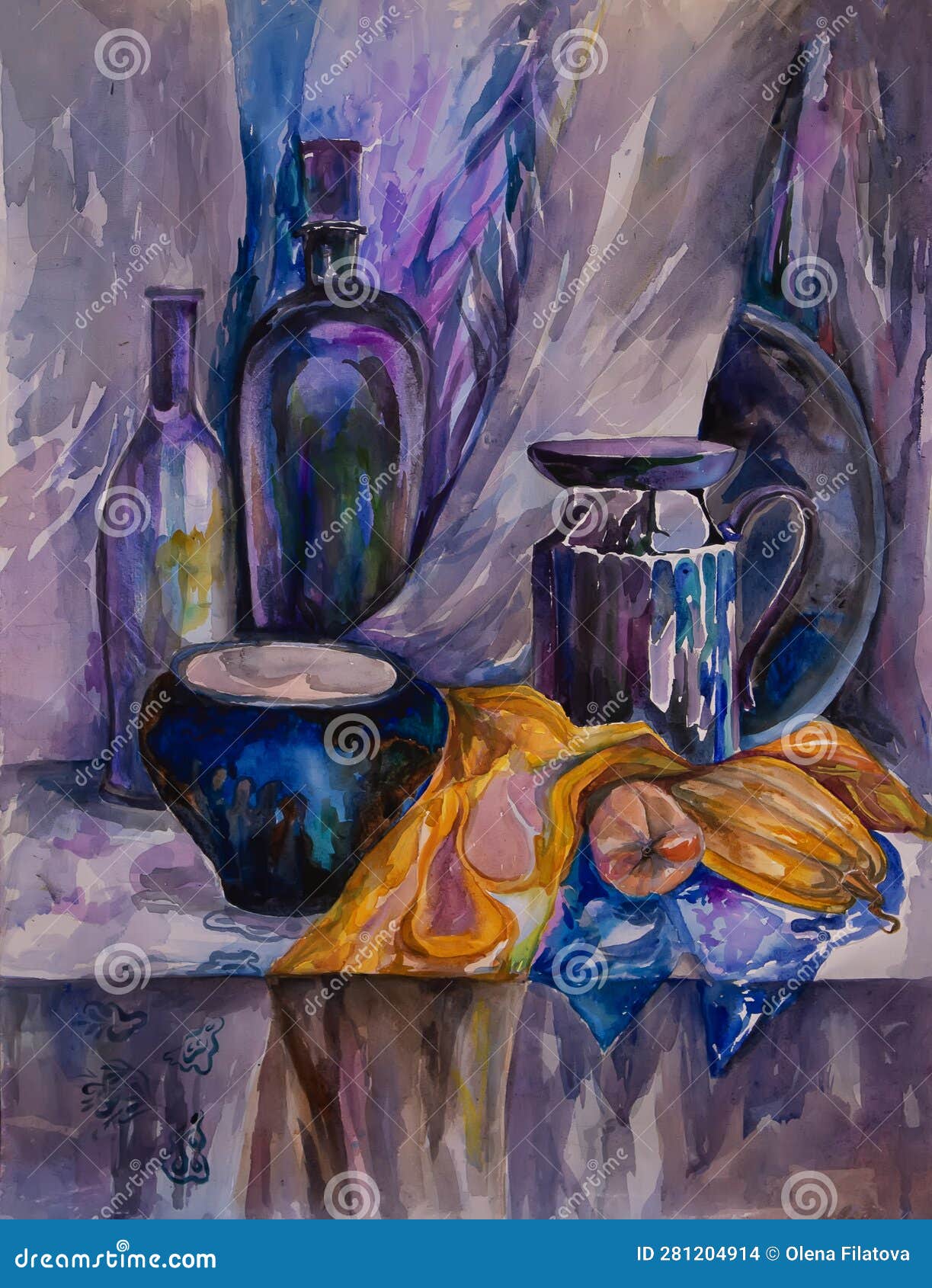 Still Life on a Table with Bottles and a Decanter. Stock Photo - Image ...