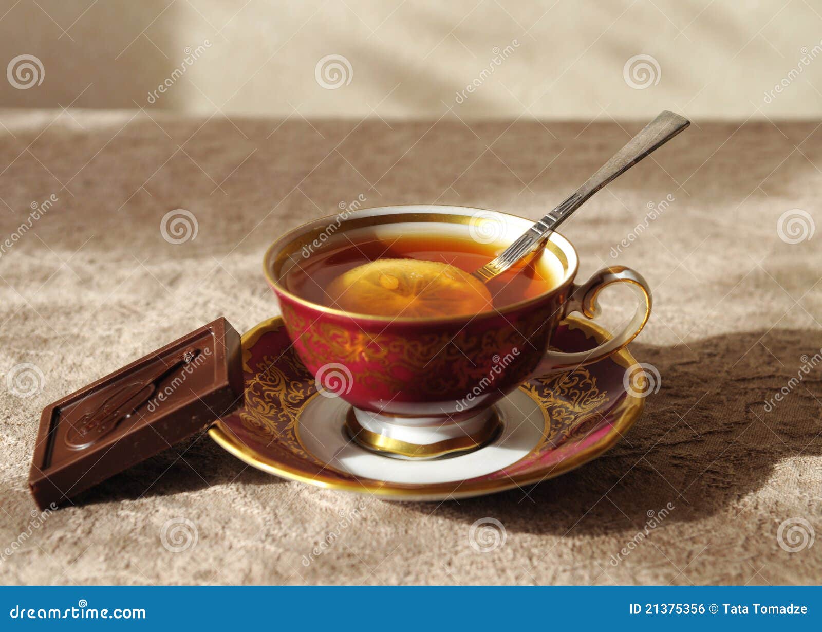 Still life with tea stock photo. Image of chocolate, cherry - 21375356