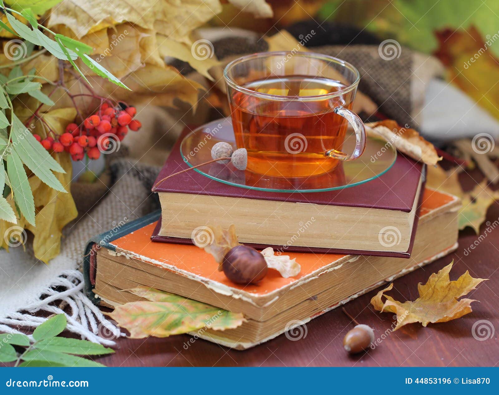 Still Life with Tea, Books and Leaves in Autumn Stock Photo - Image of ...