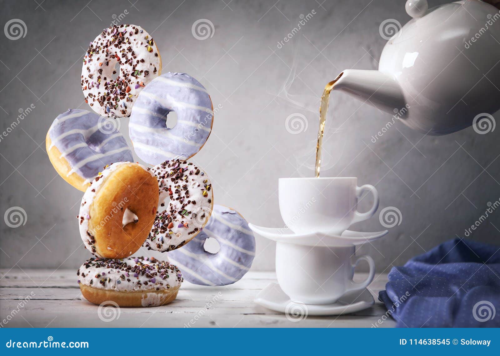 Still Life with Tea and Fall Down Donuts Stock Image - Image of dessert ...
