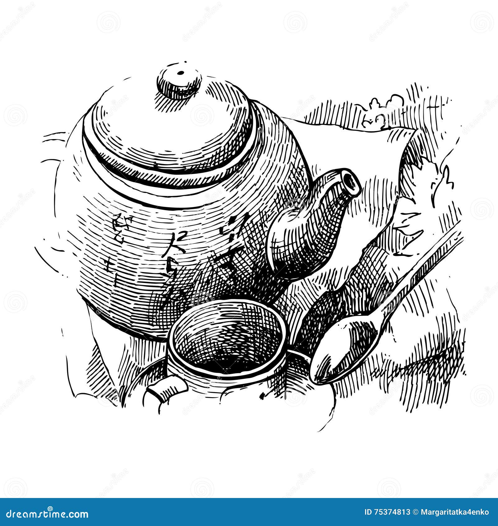 Still life with tea pot stock vector. Illustration of sketch - 75374813