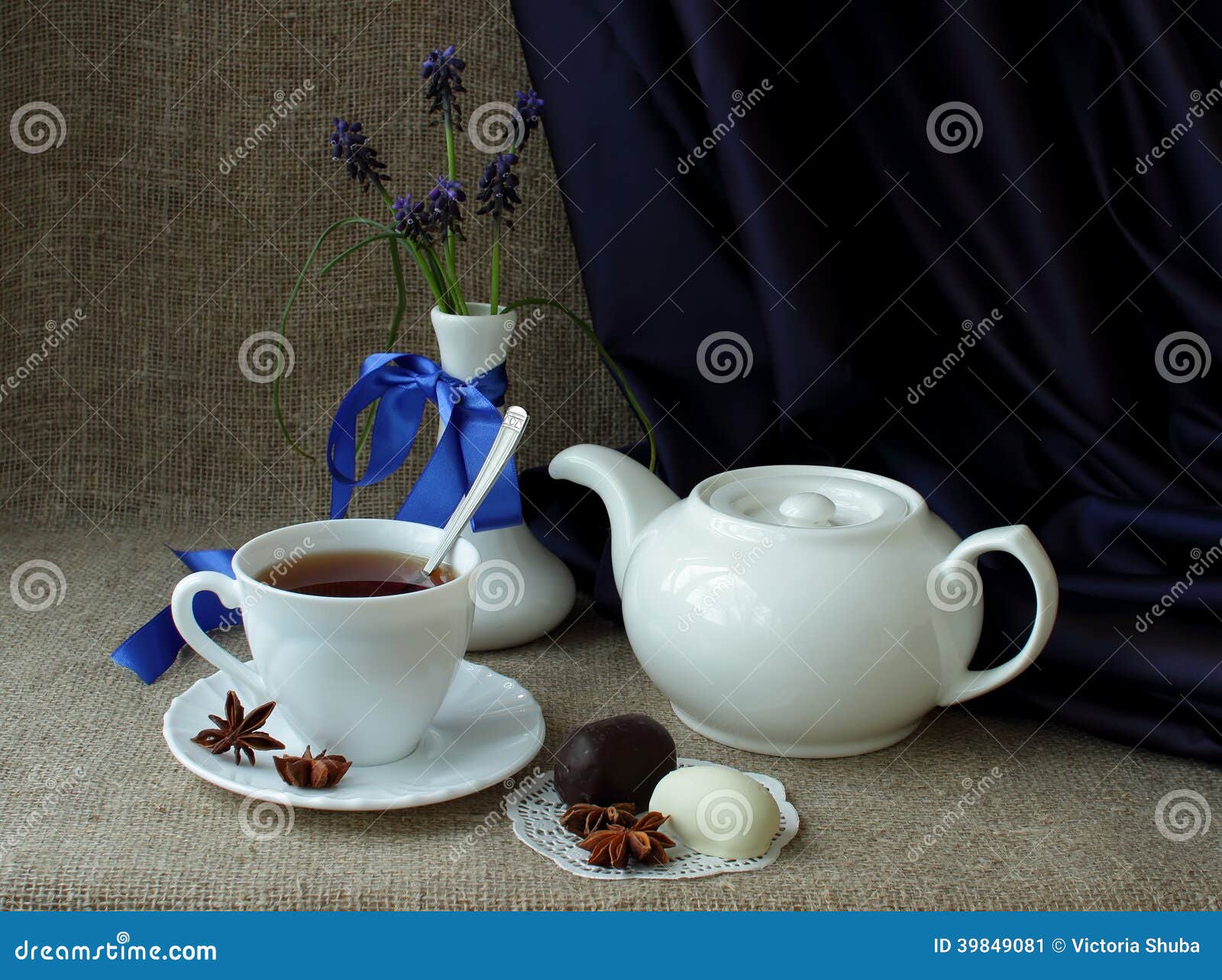 Still Life with Tea Service and Spring Flowers Stock Image - Image of ...