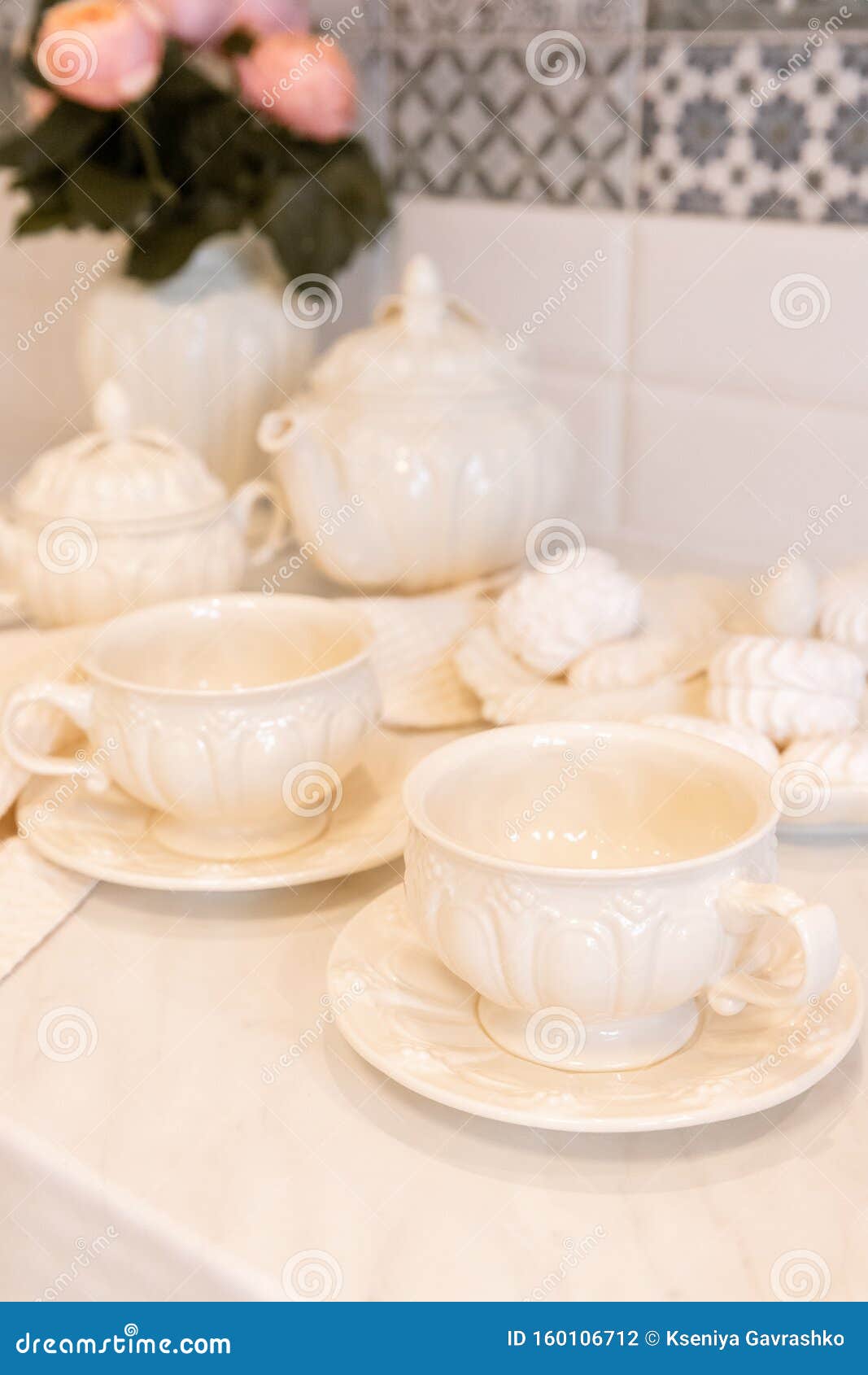 Porcelain Tea Party Set. Still Life. Background. Kitchen Stock Photo ...
