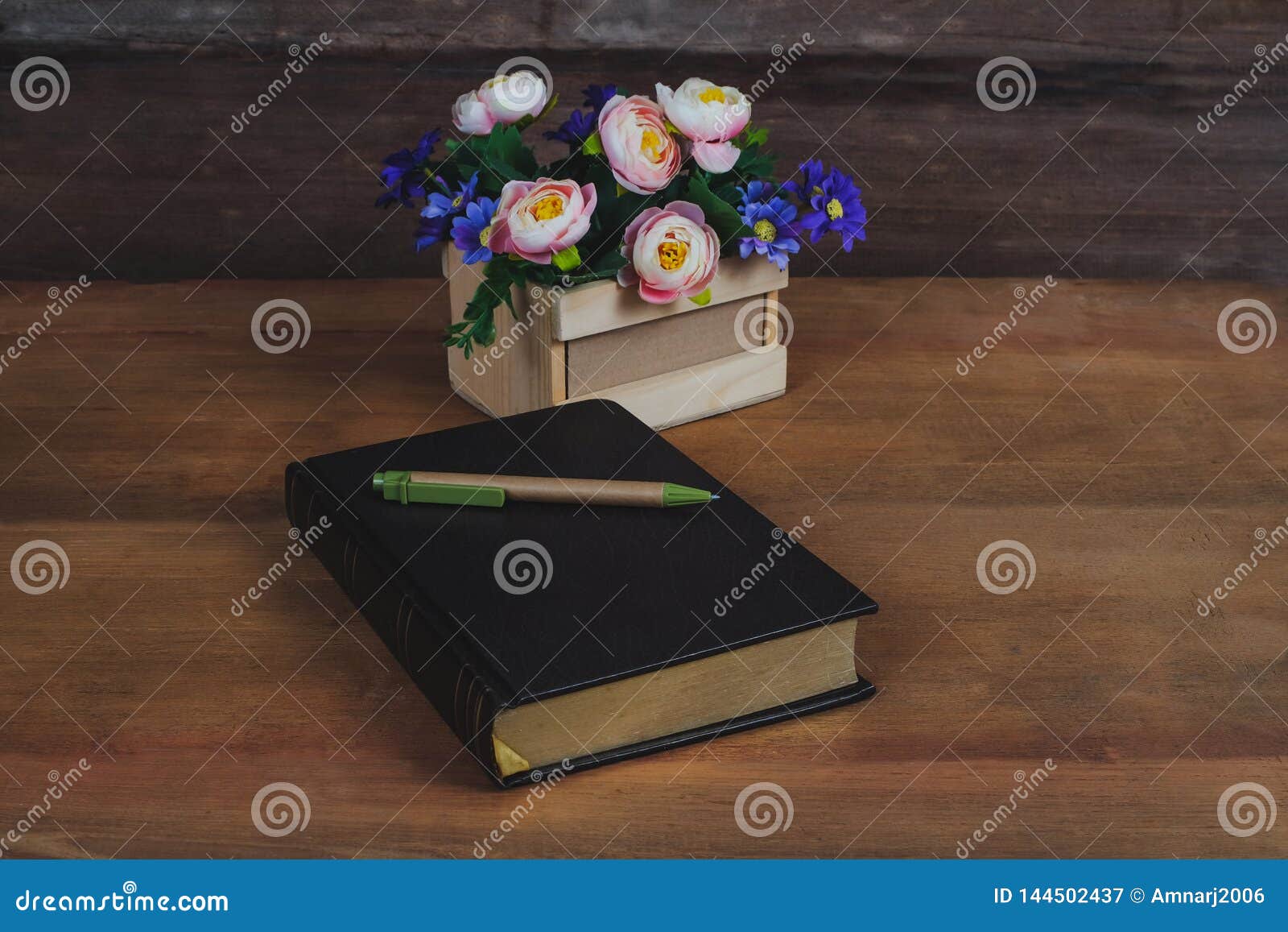 Still Life Text Book with Pen on Wood Table Stock Image - Image of note ...