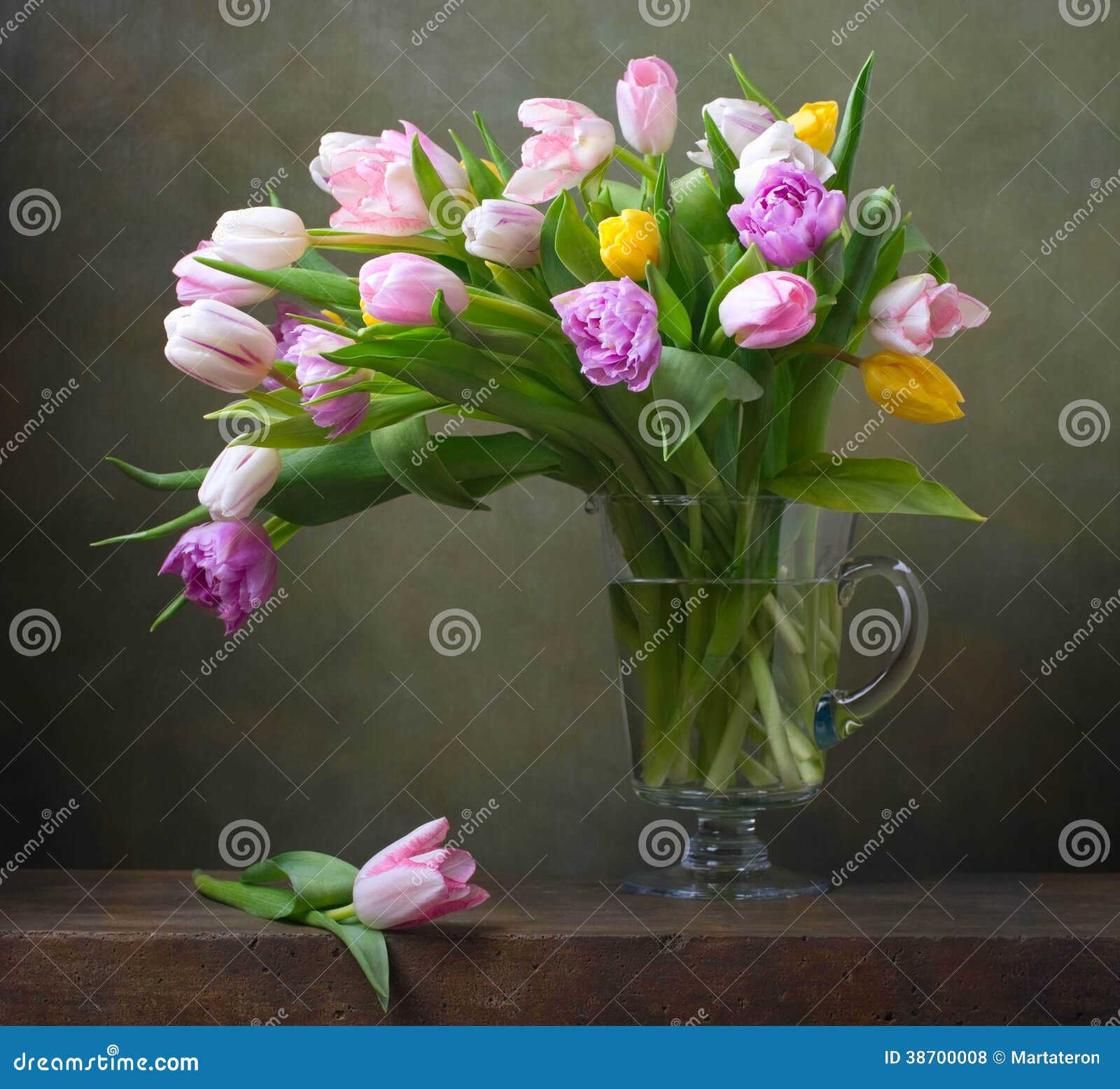 Still life with tulips stock photo. Image of glass, painting - 38700008