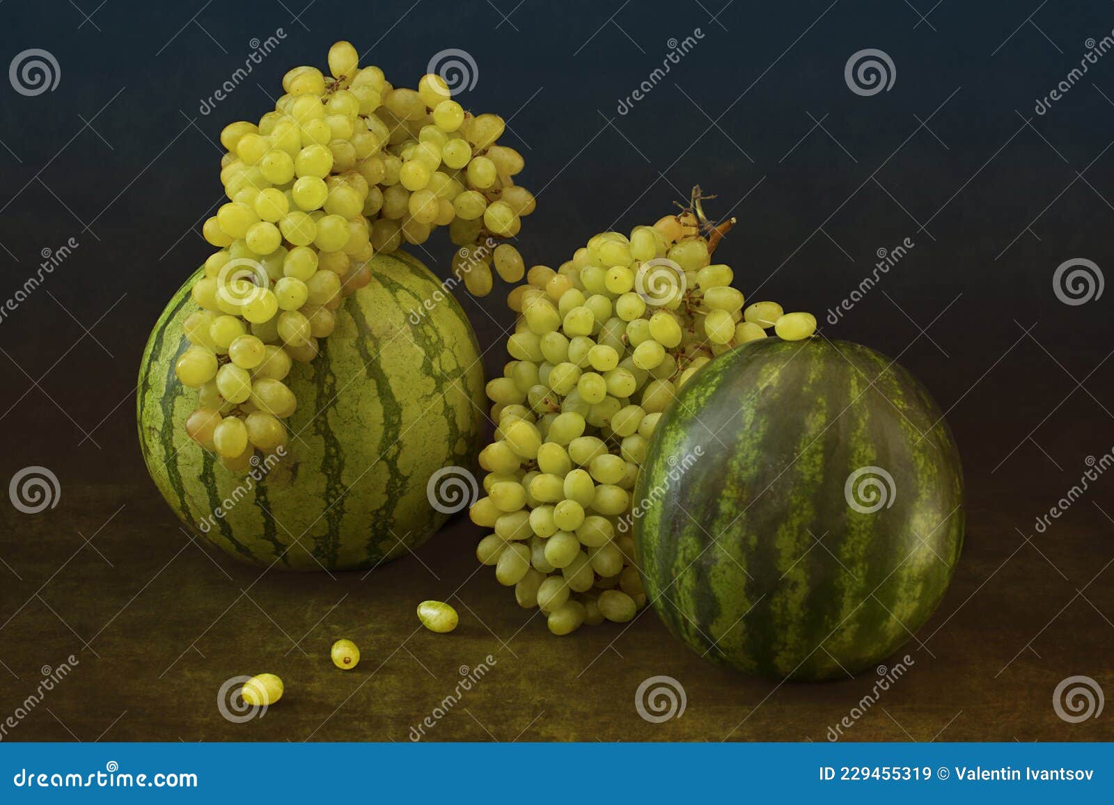 Still Life with Two Watermelons and Grapes Stock Image - Image of fresh ...