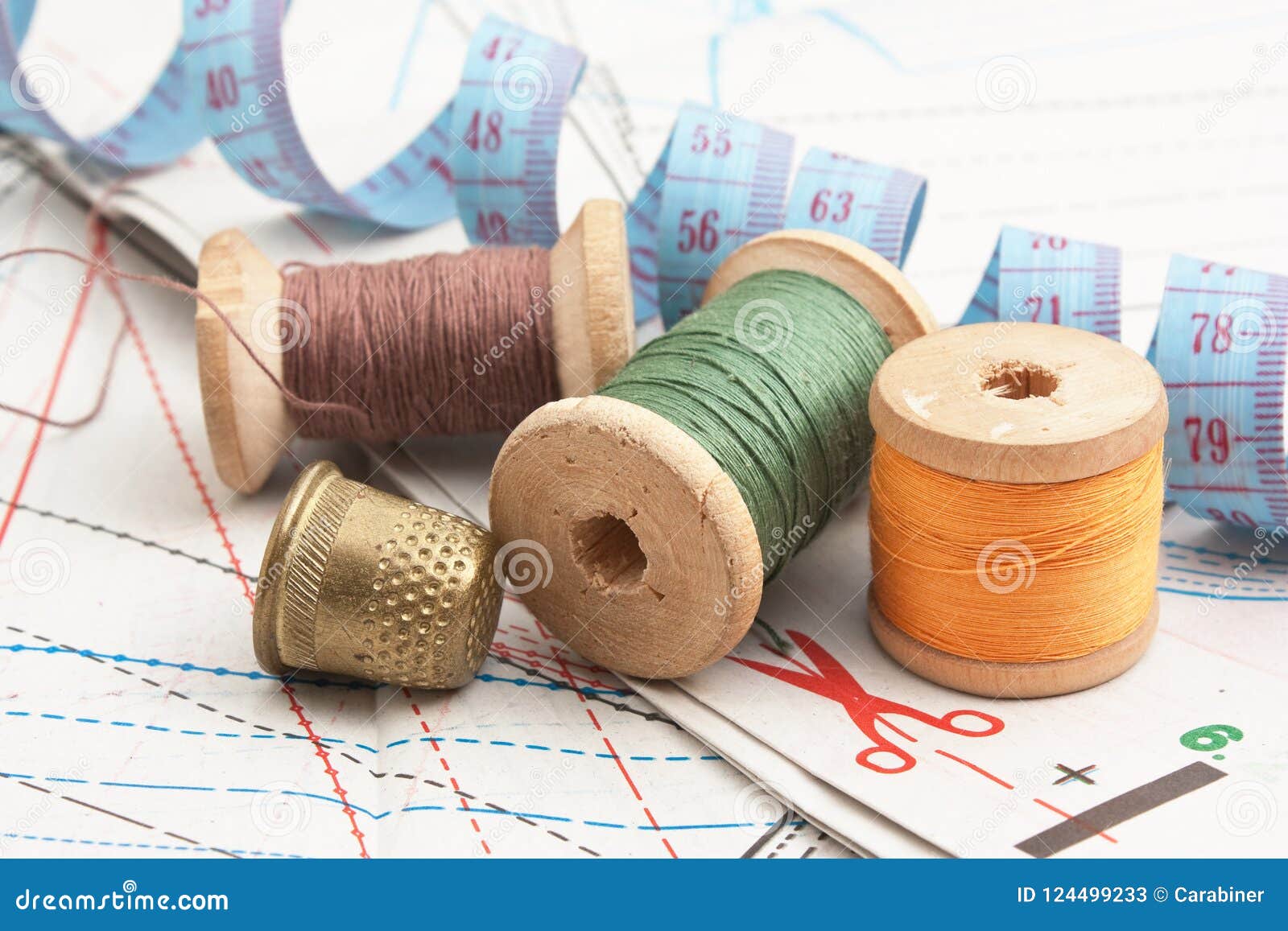 Various Sewing Accessories in the Scheme Stock Image - Image of bobbin ...